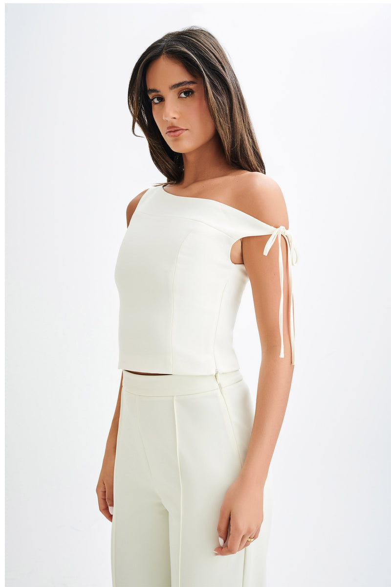 Ramsey Suiting Off Shoulder Top - Ivory - MESHKI