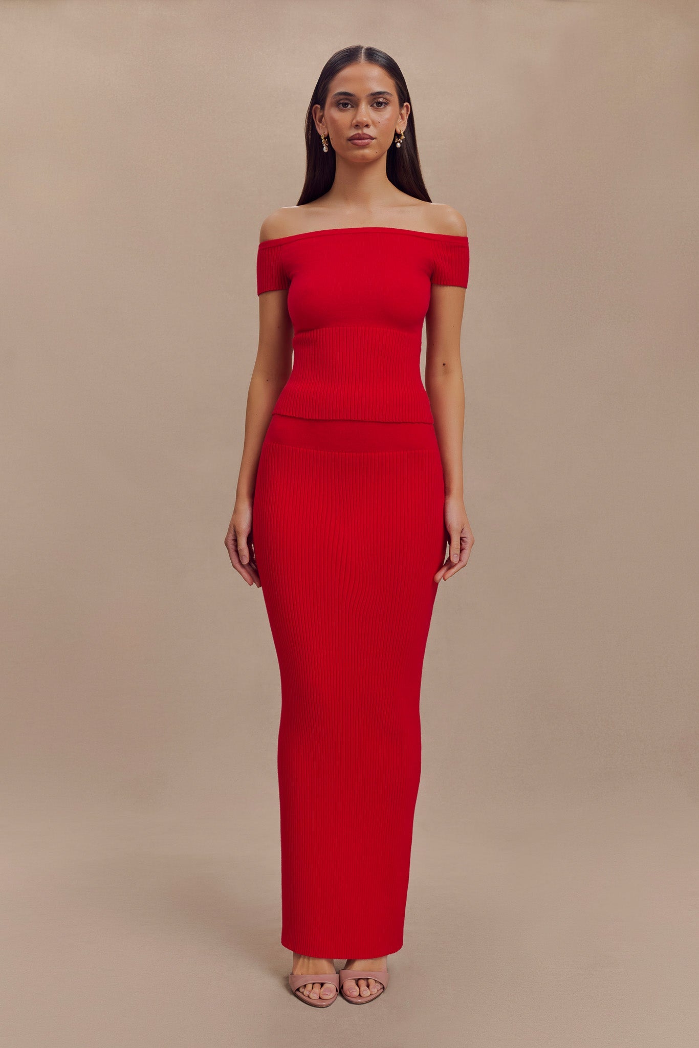 Mathilde Ribbed Knit Maxi Skirt - Ruby & MESHKI