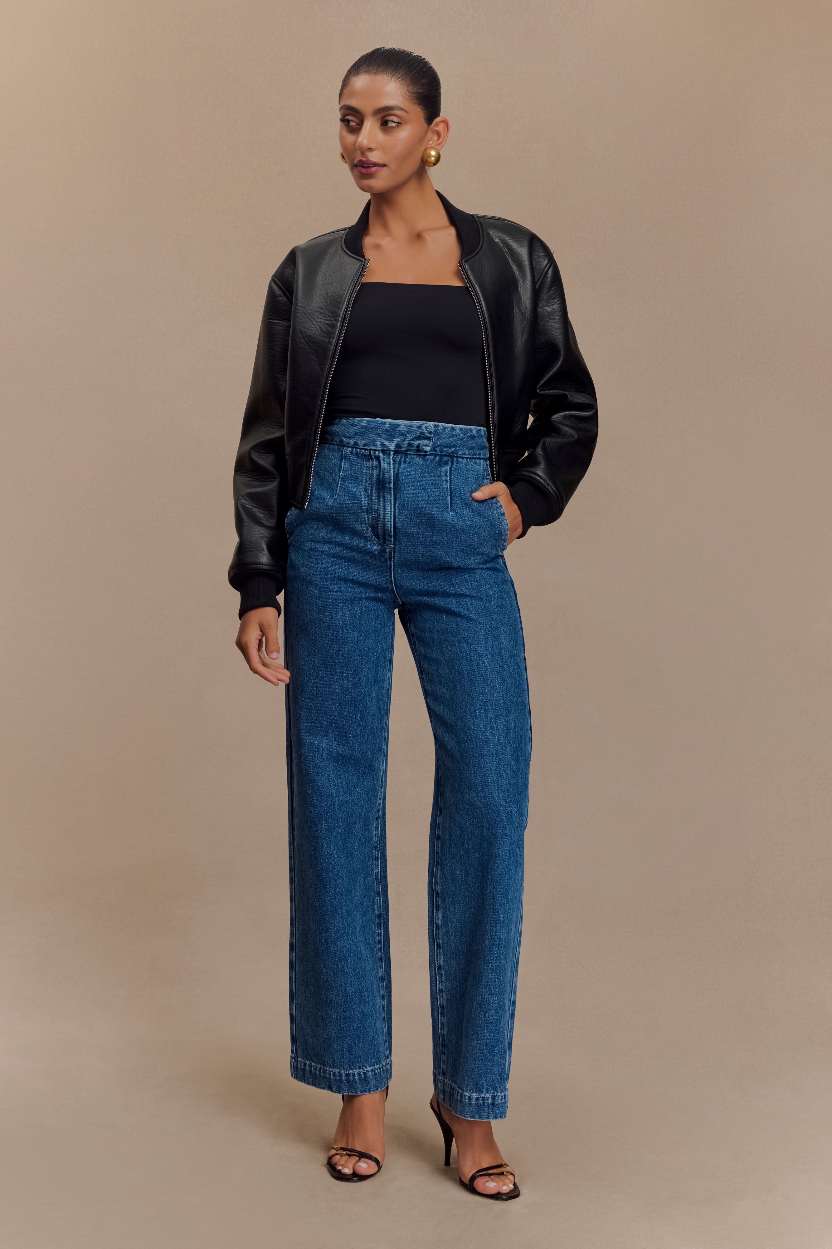 Codi Faux Leather Bomber Jacket - Black & MESHKI