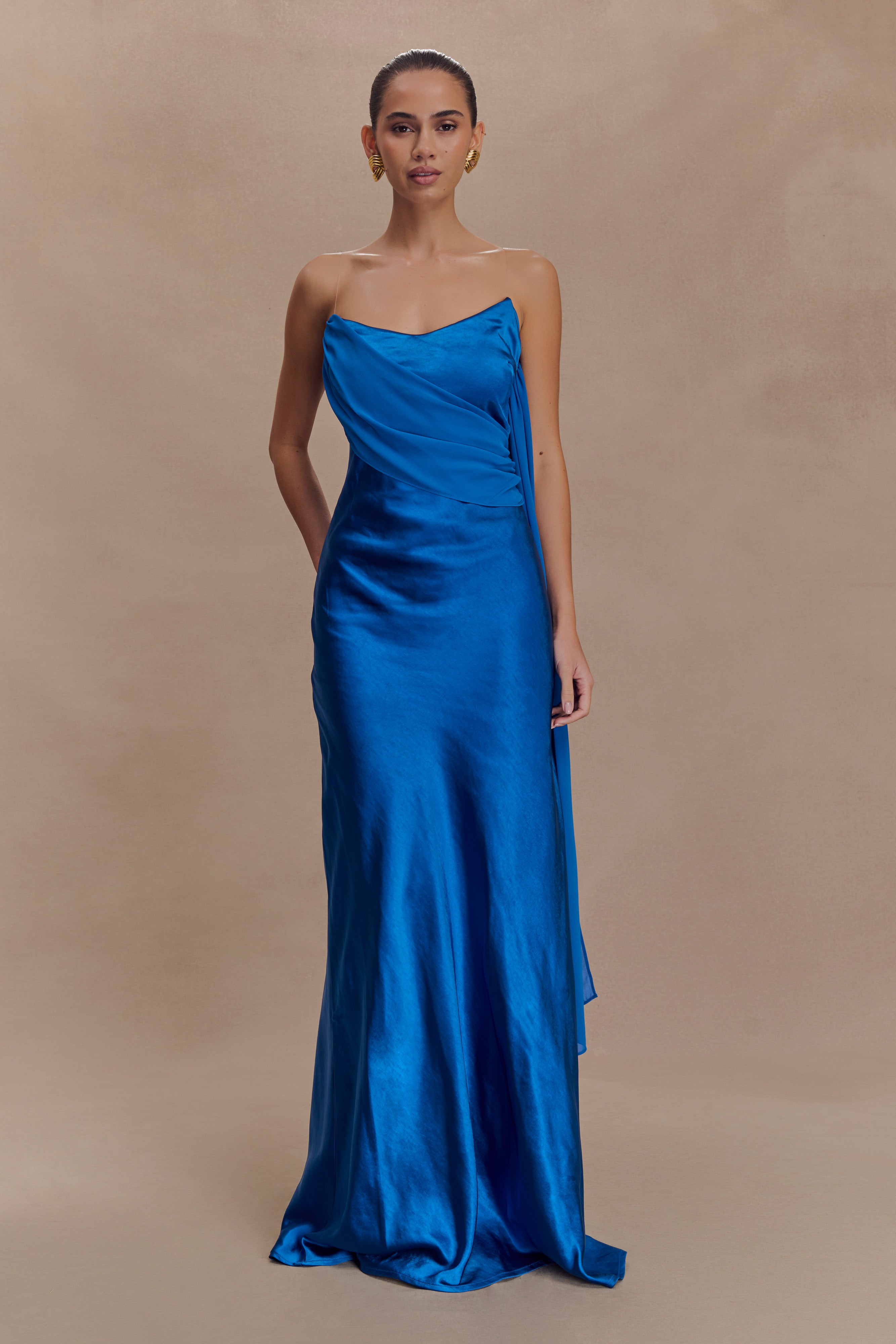 Carah Satin And Chiffon Maxi Dress - Cobalt & MESHKI