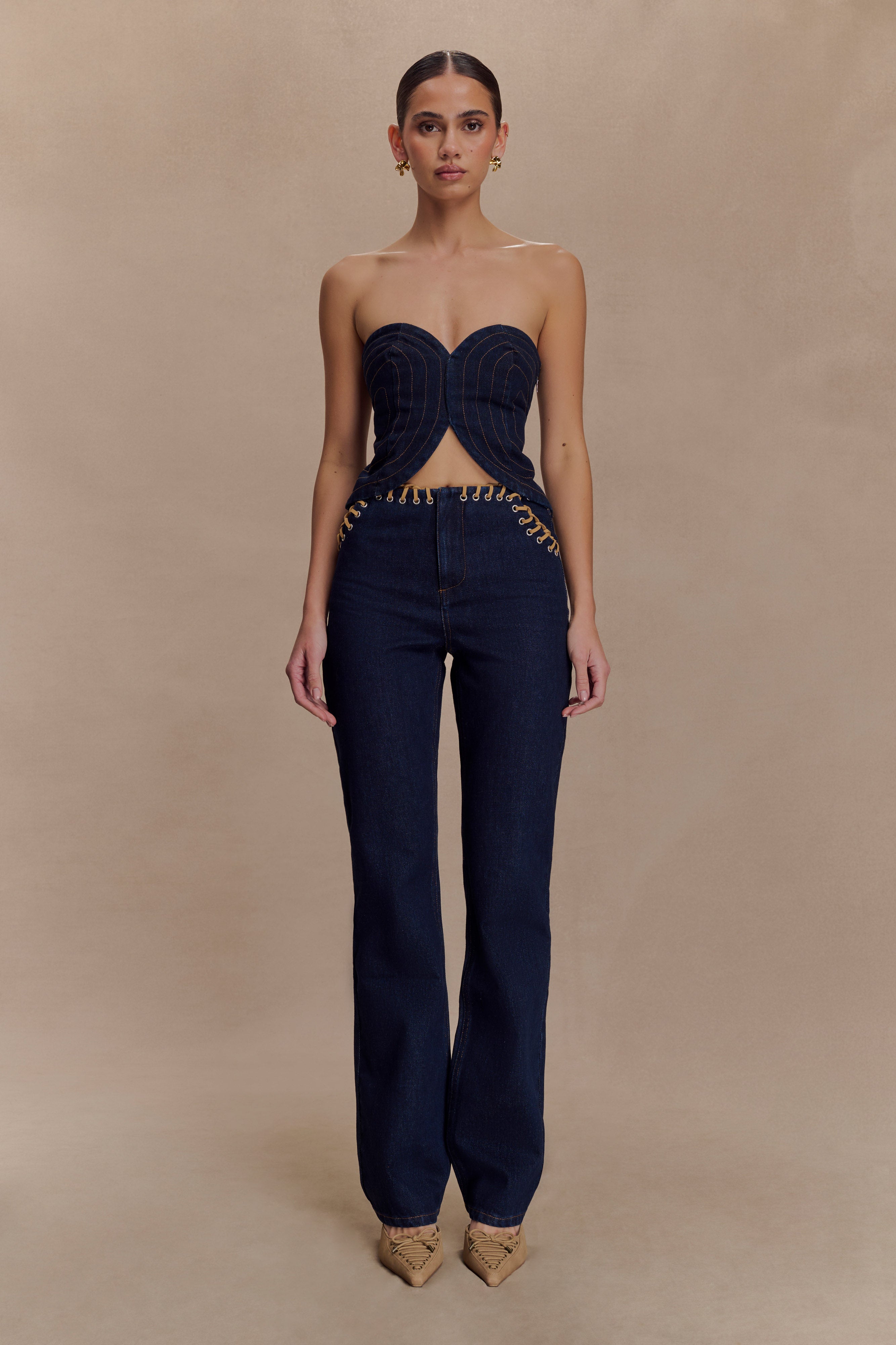 Meryl Lace Up Denim Jean - Indigo Blue & MESHKI