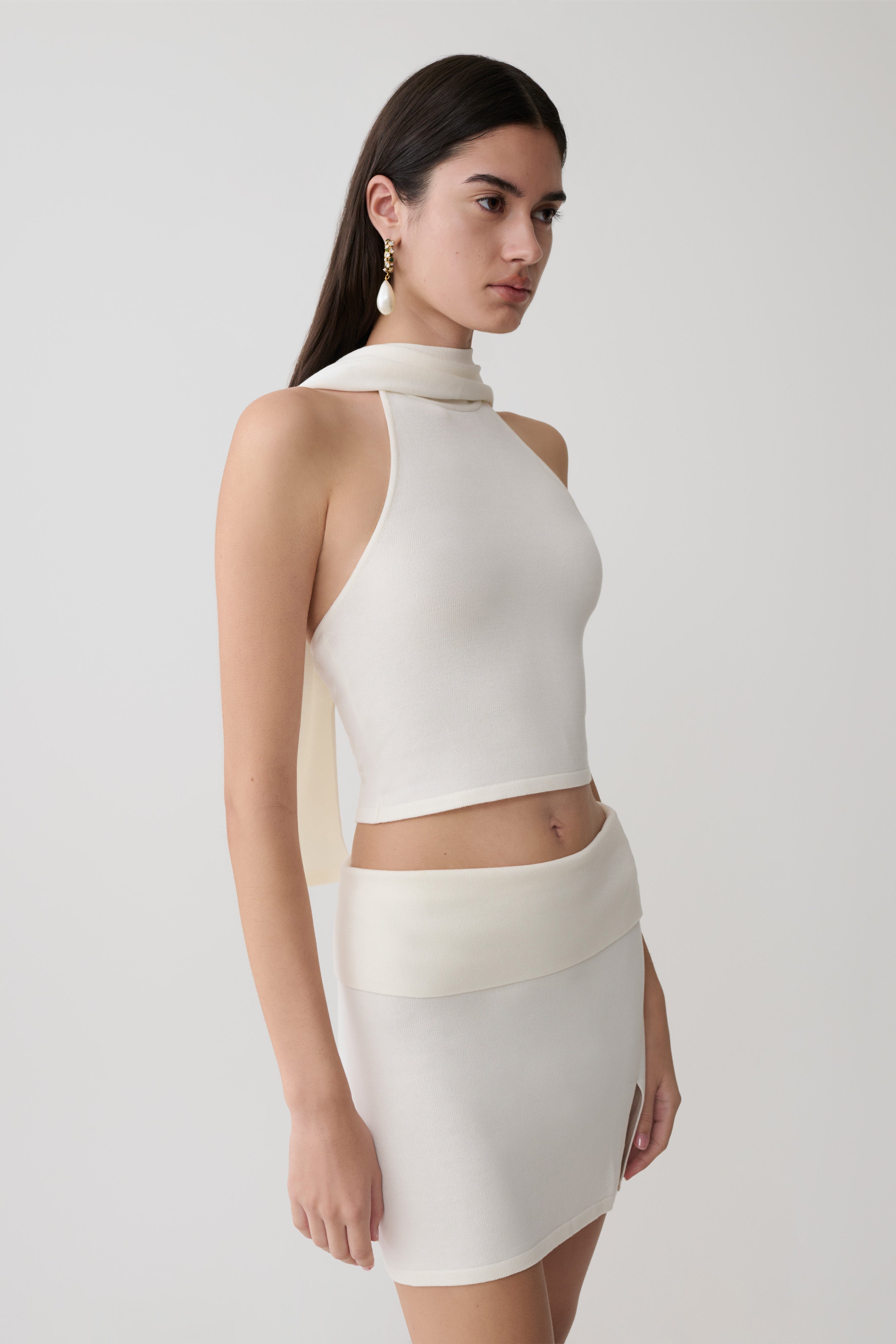 Misty Mid Rise Knit Mini Skirt - Ivory & MESHKI