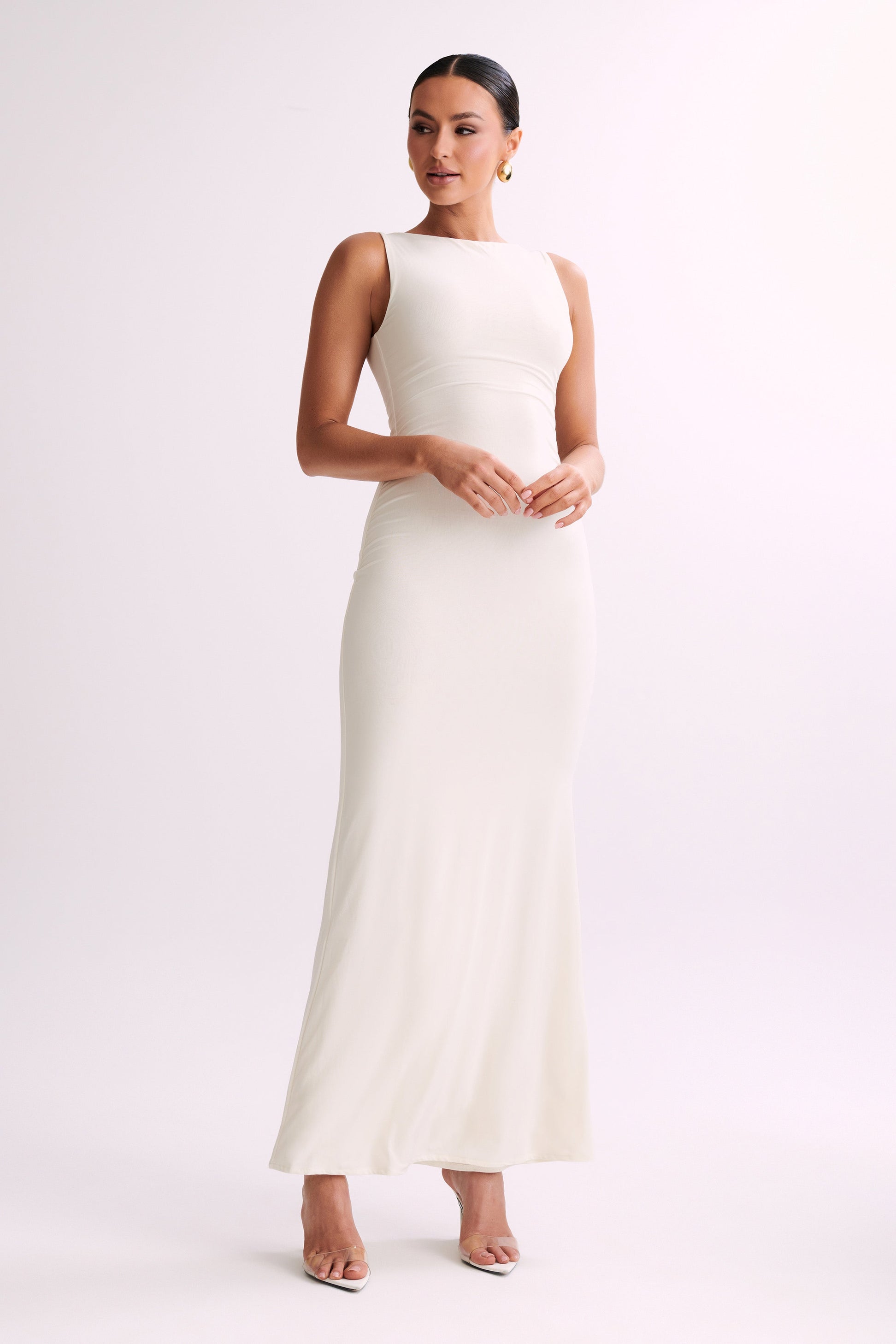 Tarna Sleeveless Slinky Maxi Dress - Bone- MESHKI