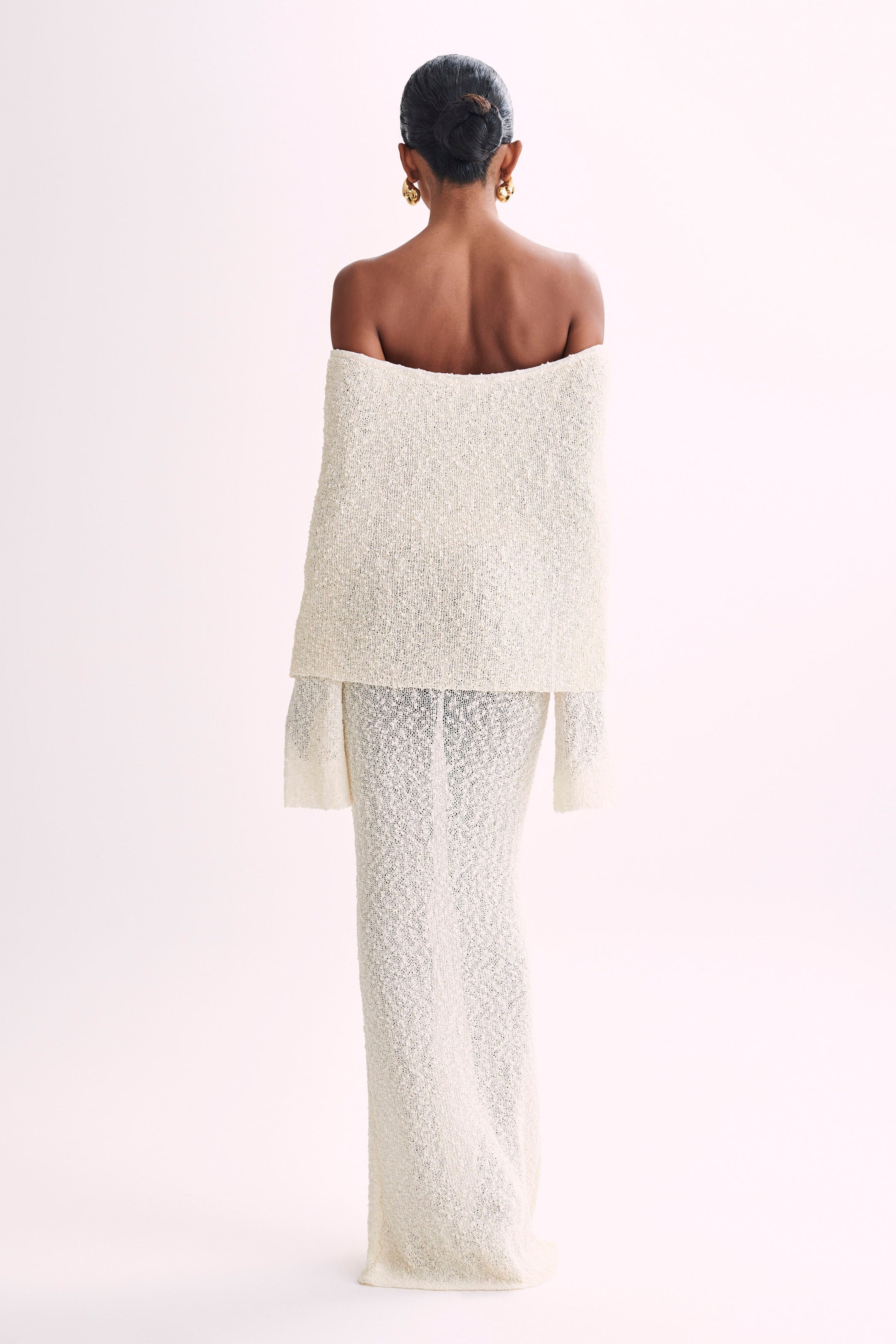 Marisol Off Shoulder Boucle Maxi Dress - Ivory - MESHKI