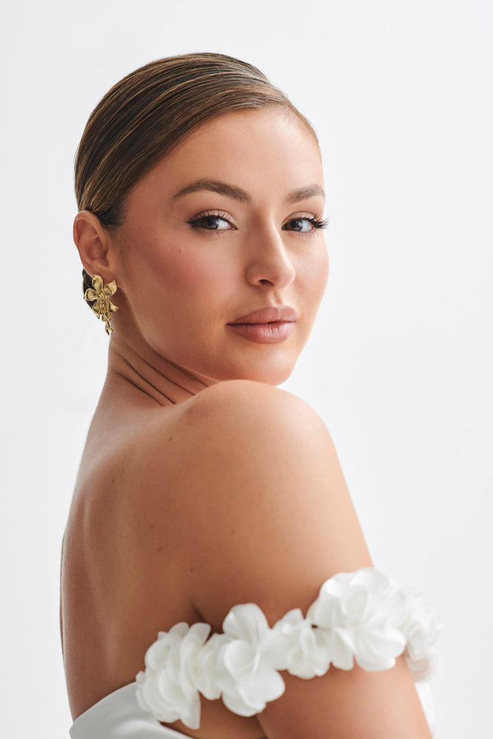 Kaitlin One Shoulder Slinky And Mesh Maxi Dress - Ivory & MESHKI