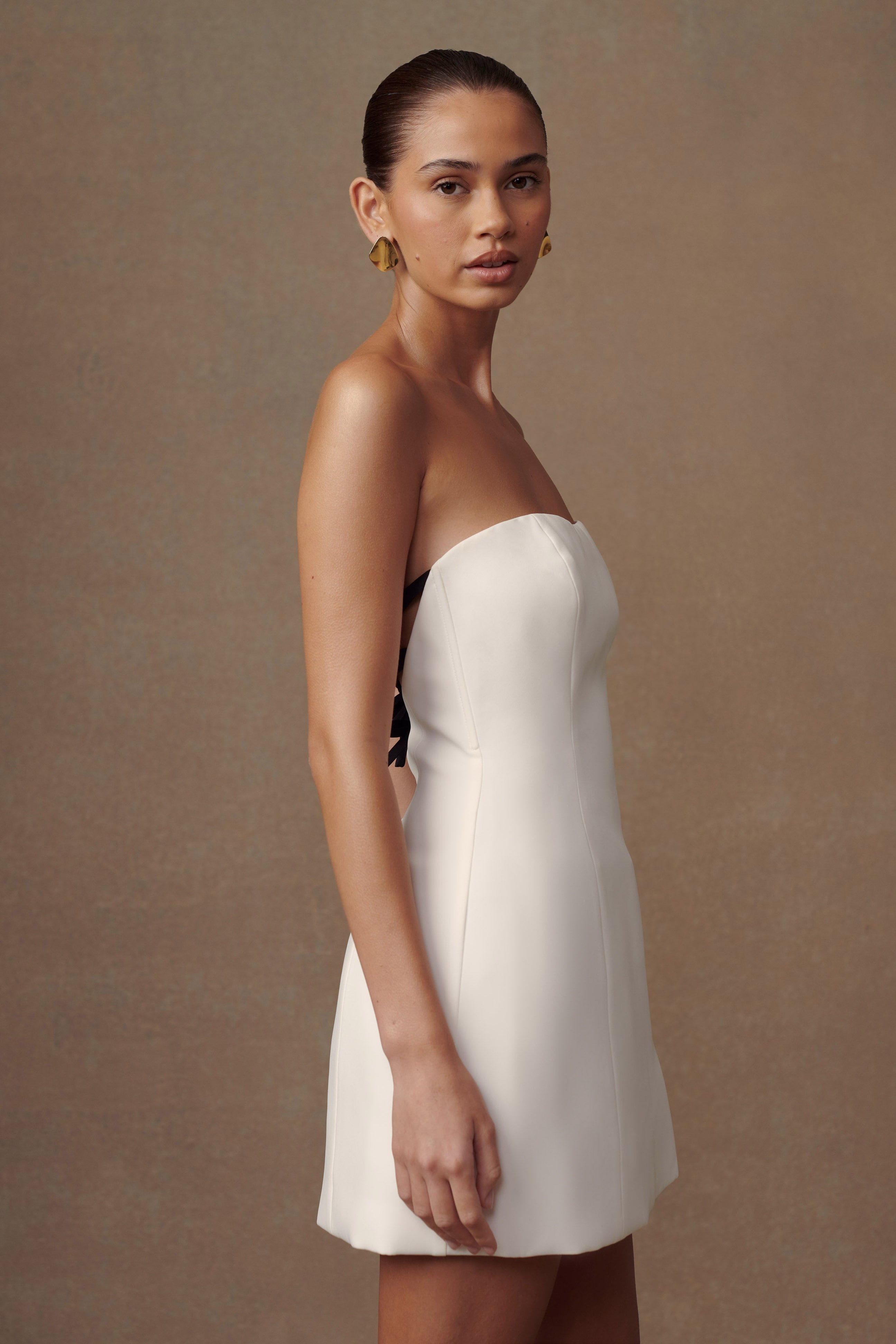 Neeka Strapless Bow Back Mini Dress - White- MESHKI