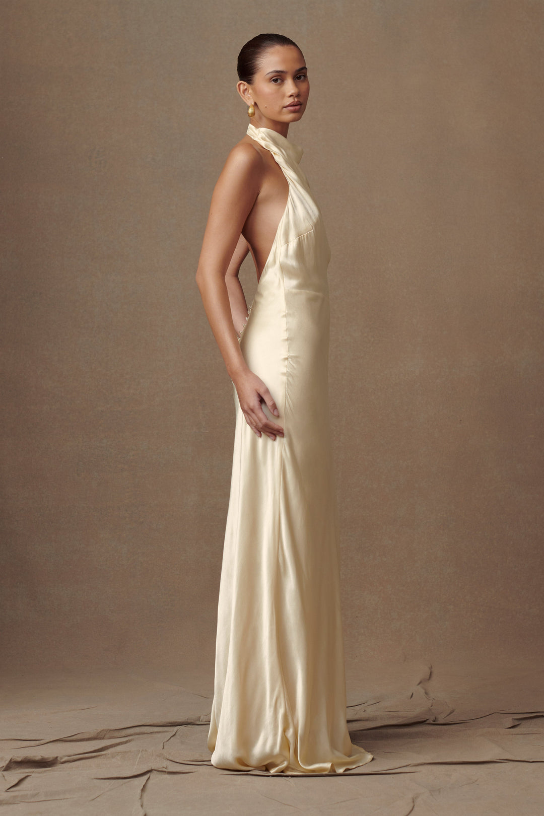 Esther Iridescent Satin Cowl Maxi Dress - Lemon Sorbet - MESHKI