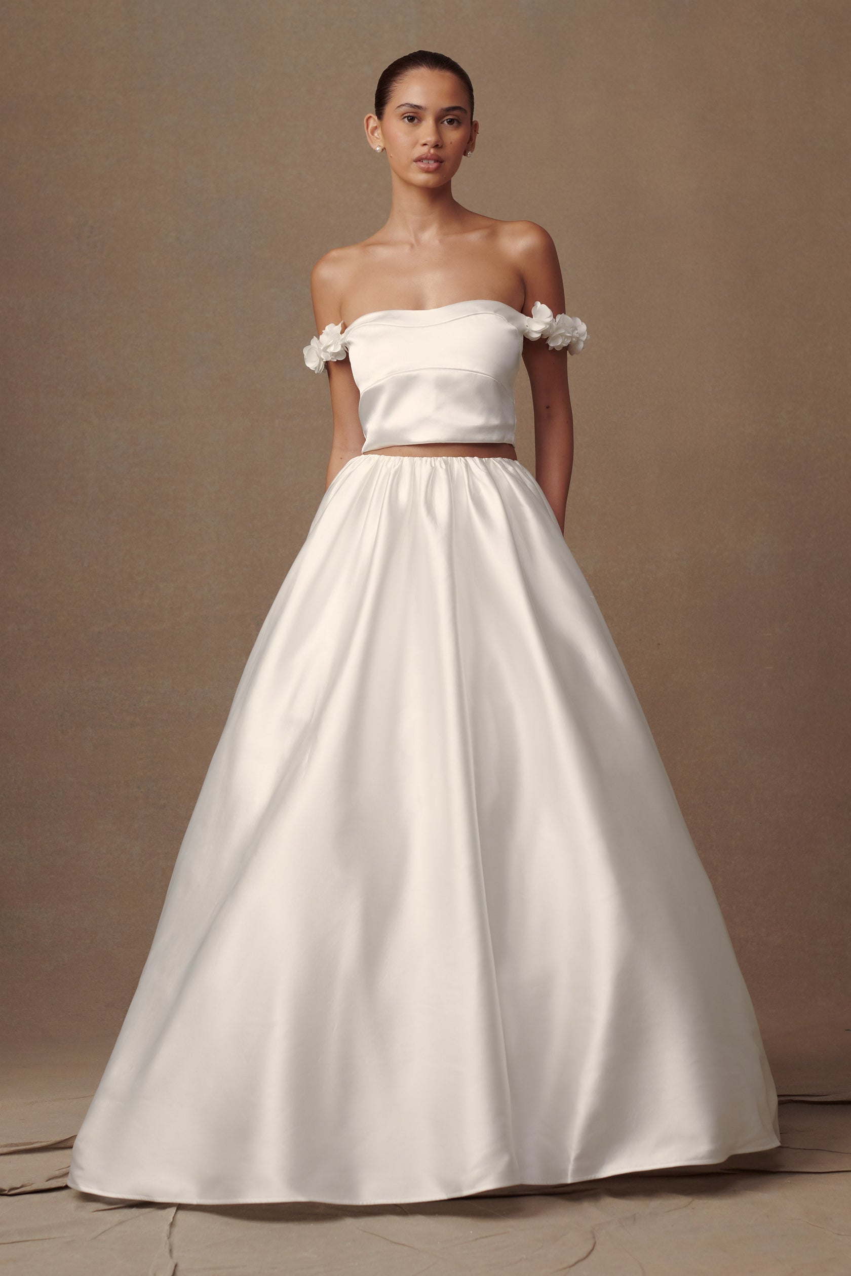 Karrie Cropped Satin Rose Bodice - White & MESHKI
