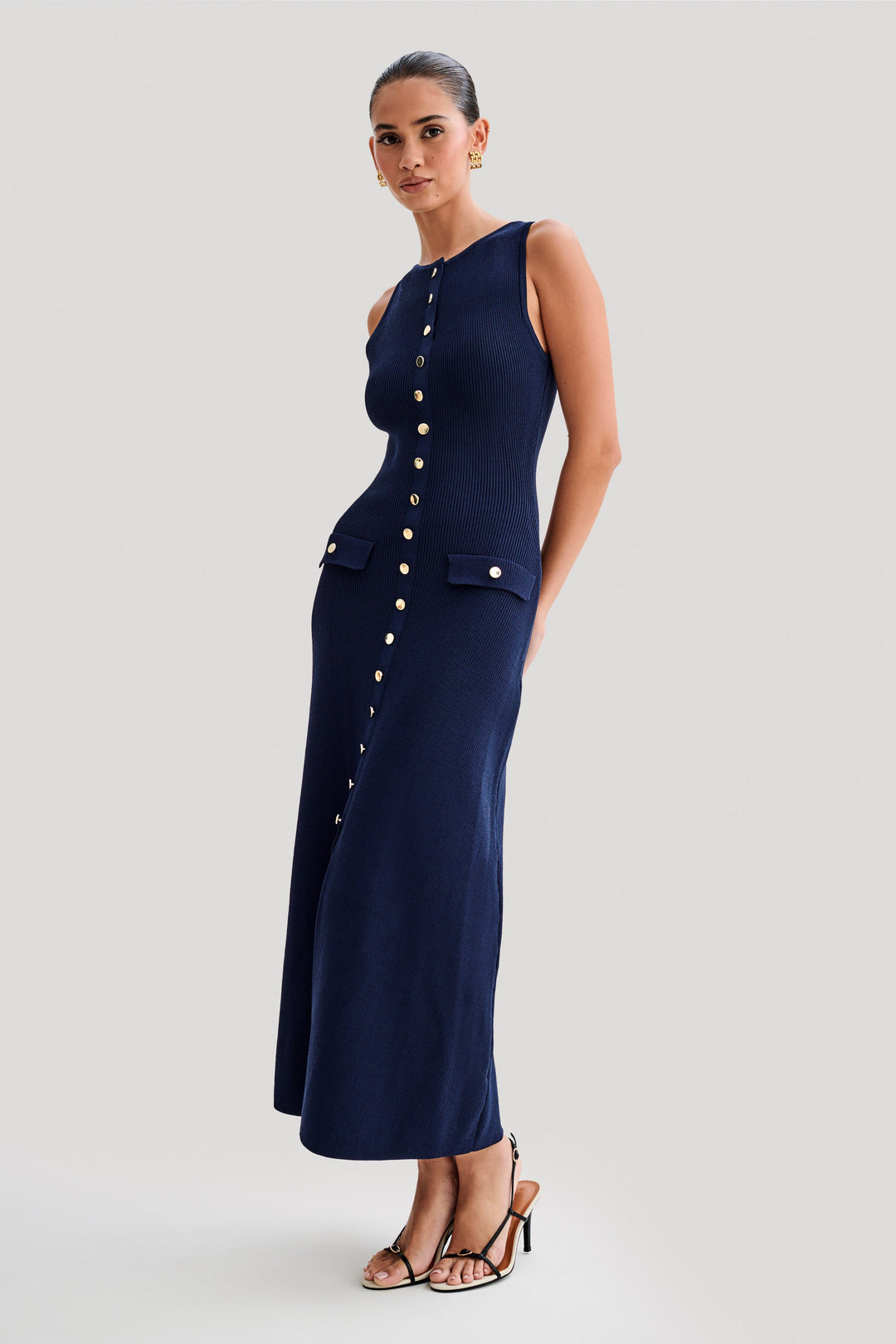 Sawyer Sleeveless Buttoned Maxi Dress - Navy - MESHKI