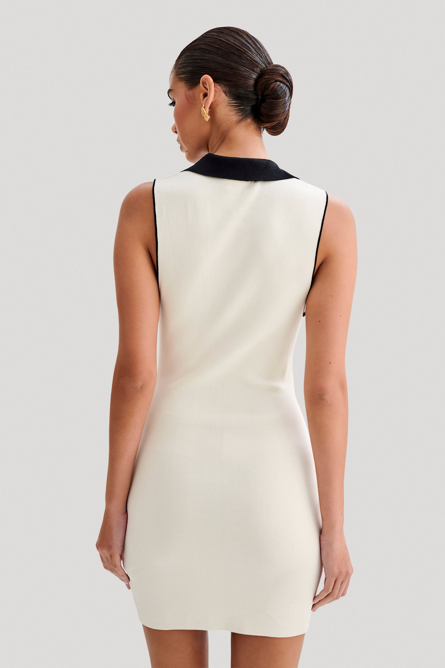 Veruka Collared Contrast Knit Mini Dress - Ivory - MESHKI