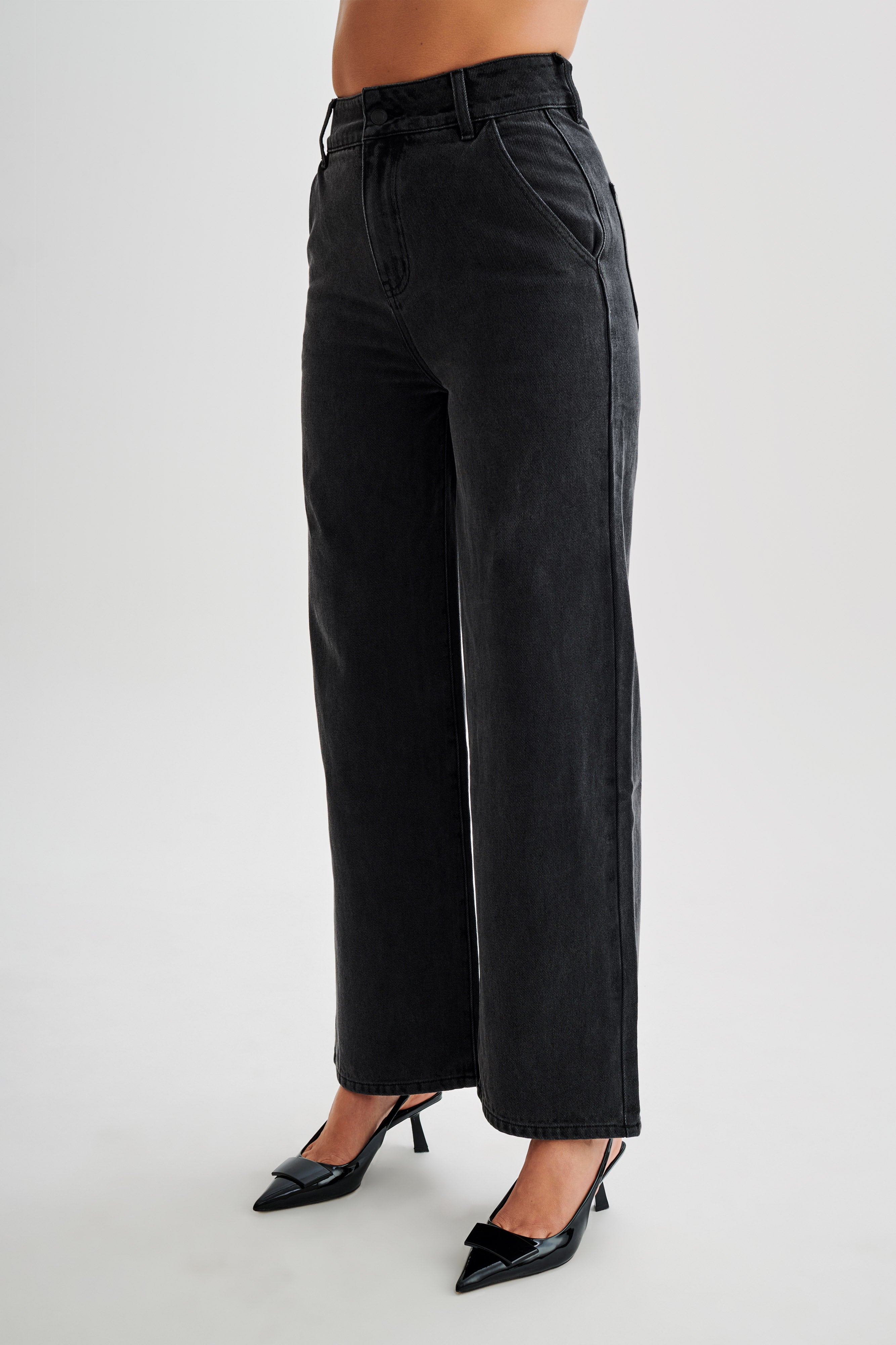 Roxy Wide Leg High Waist Denim Jeans - Washed Black & MESHKI