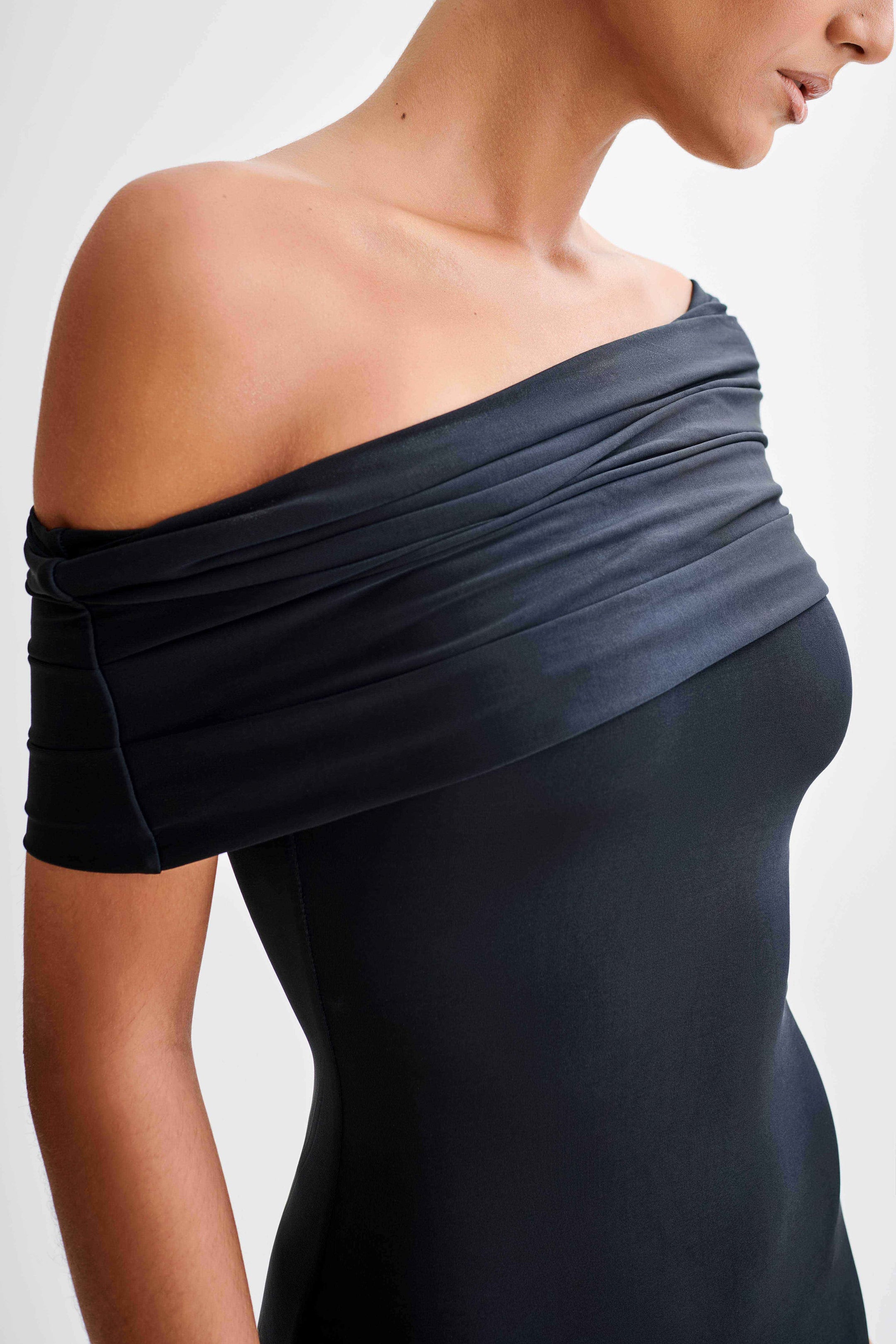 Cassandra Off Shoulder Slinky Maxi Dress - Black - MESHKI