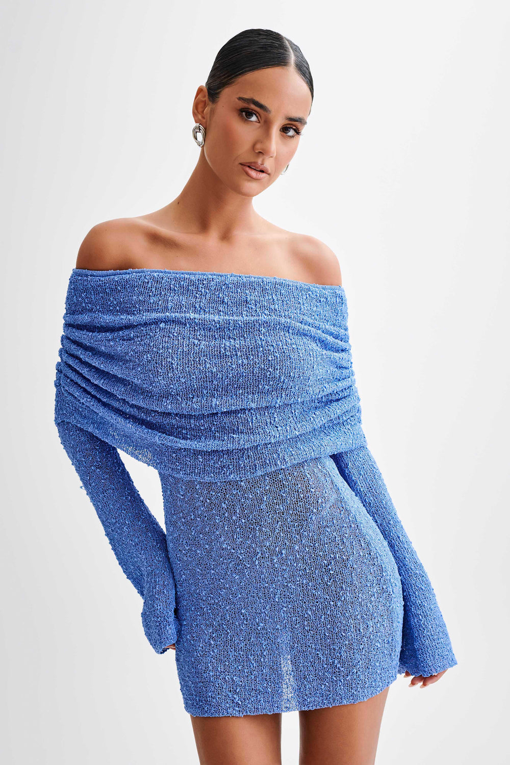 Marisol Off Shoulder Boucle Mini Dress - Periwinkle - MESHKI