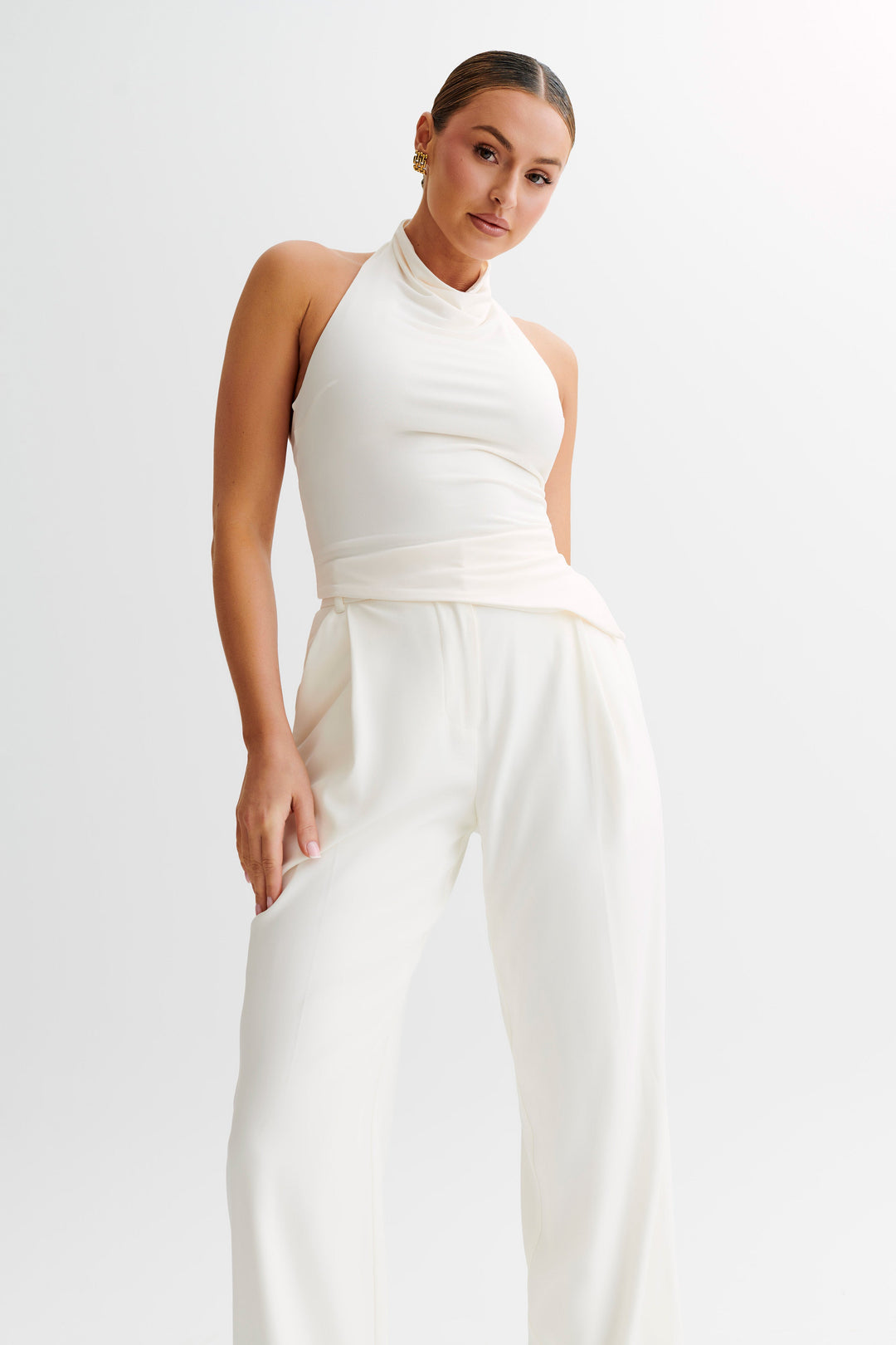 Federica Slinky Halter Neck Top - Ivory - MESHKI