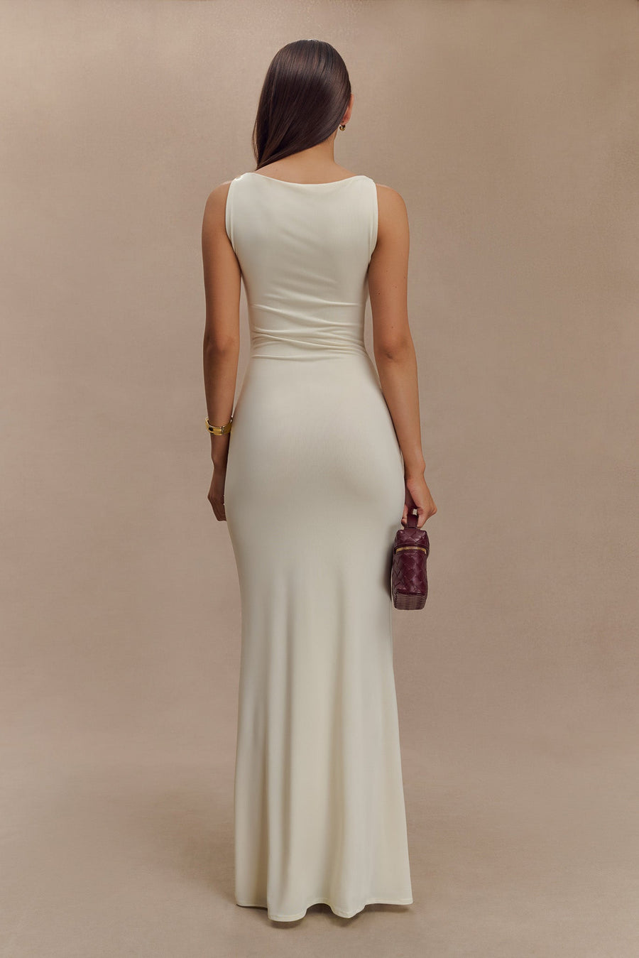 Tarna Sleeveless Slinky Maxi Dress - Bone - MESHKI