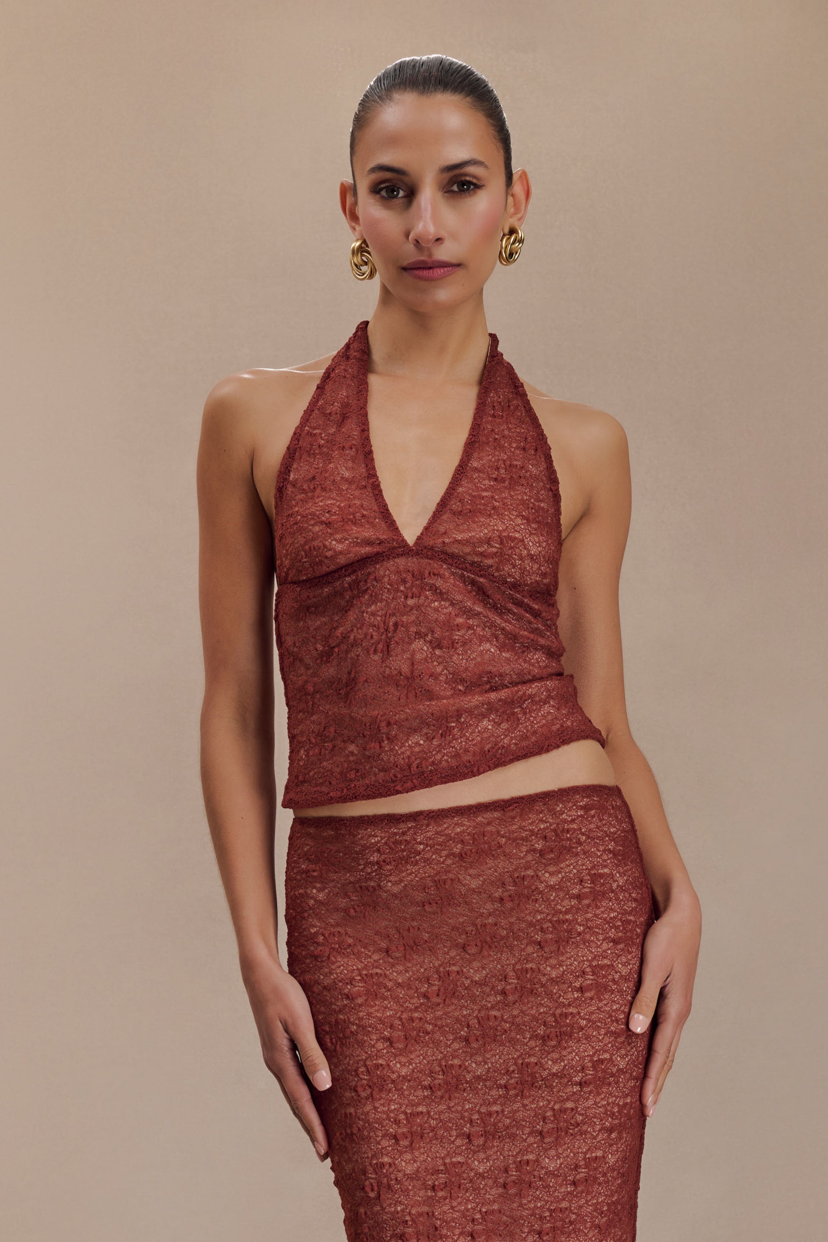 Asher Sheer Lace Halter Top - Chilli & MESHKI