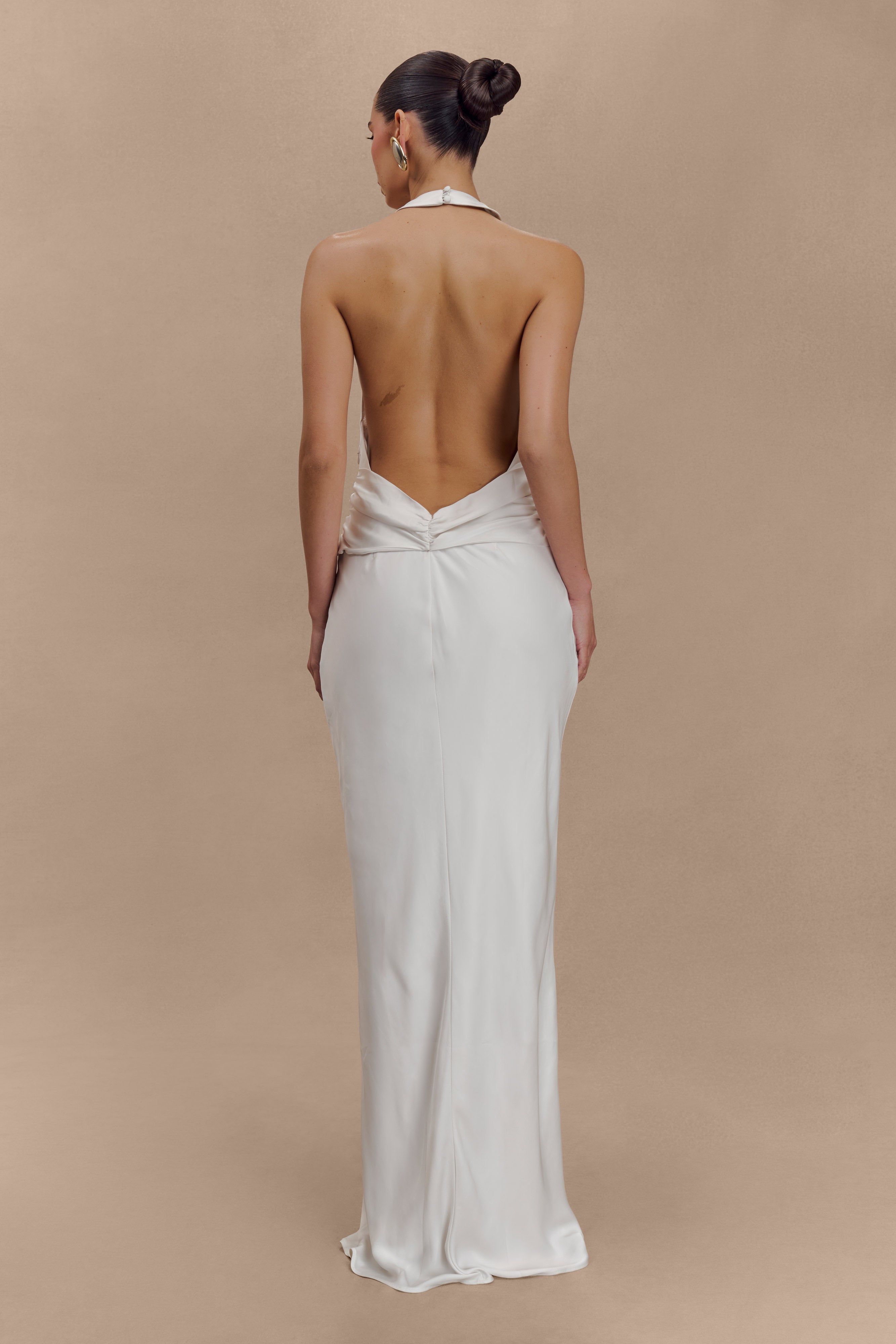 Rinna Satin Halter Maxi Dress - Ivory & MESHKI