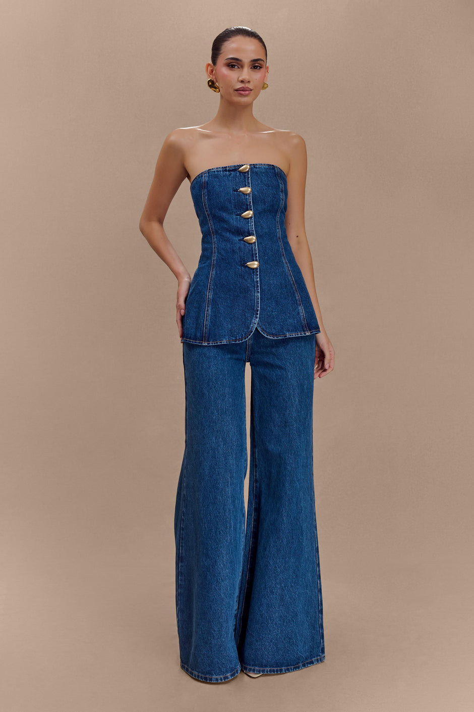 Jen Wide Leg Flare Denim Jeans - Dark Blue & MESHKI