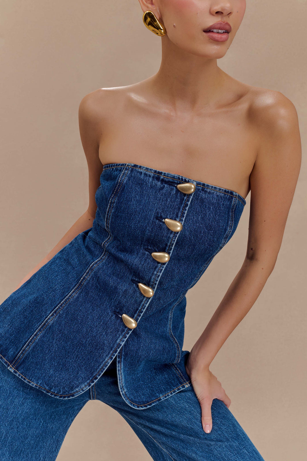 Jen Wide Leg Flare Denim Jeans - Dark Blue & MESHKI