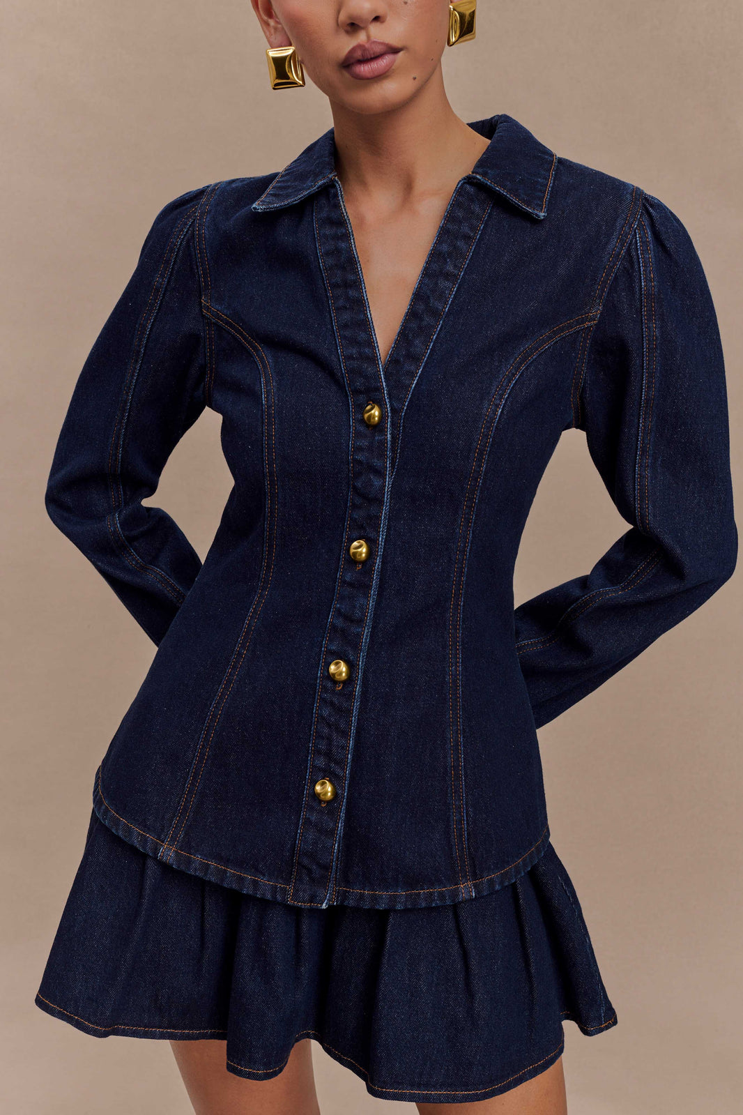 Hilary Long Sleeve Denim Top - Indigo Blue & MESHKI