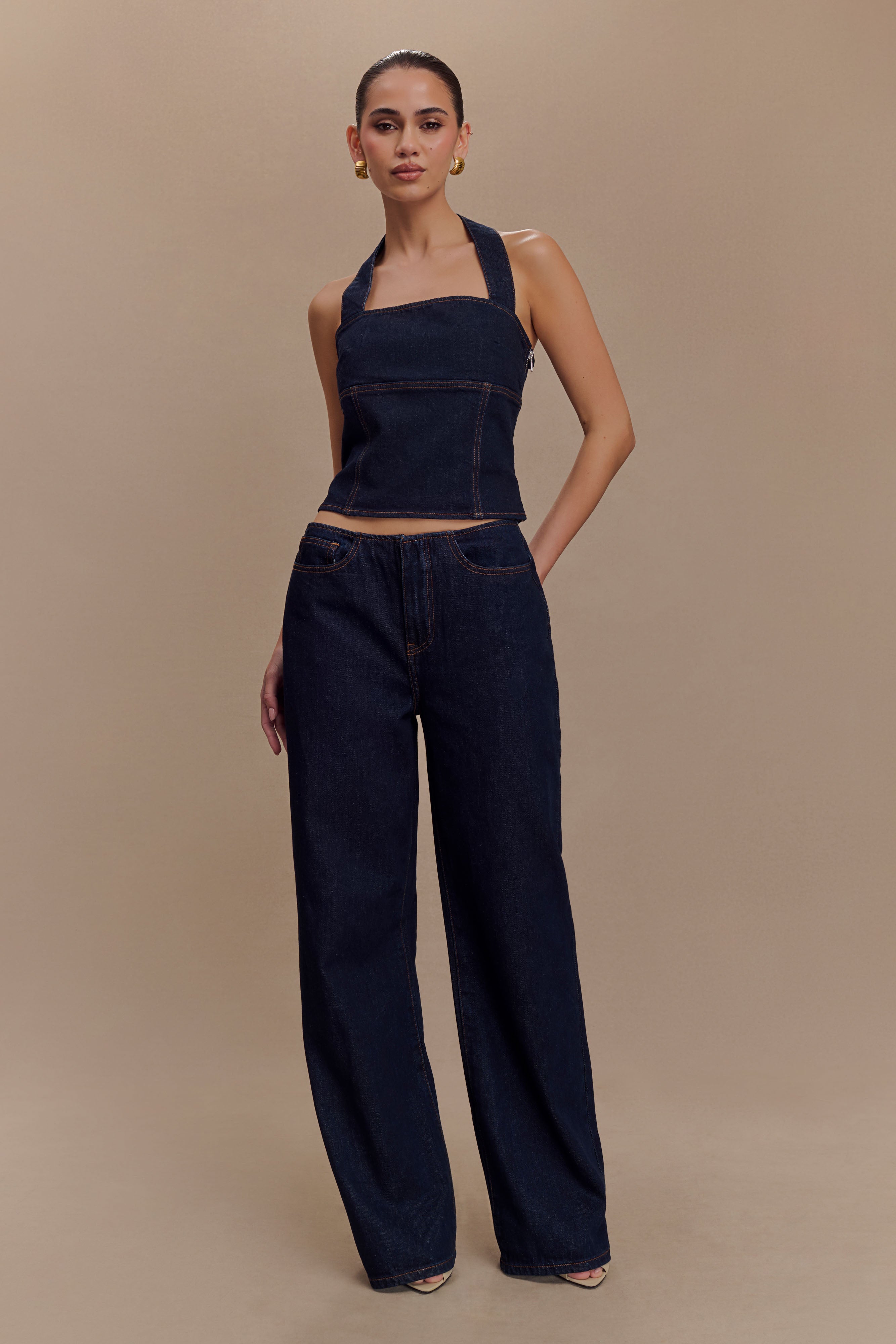 Dayna Denim Halter Top - Indigo Blue & MESHKI