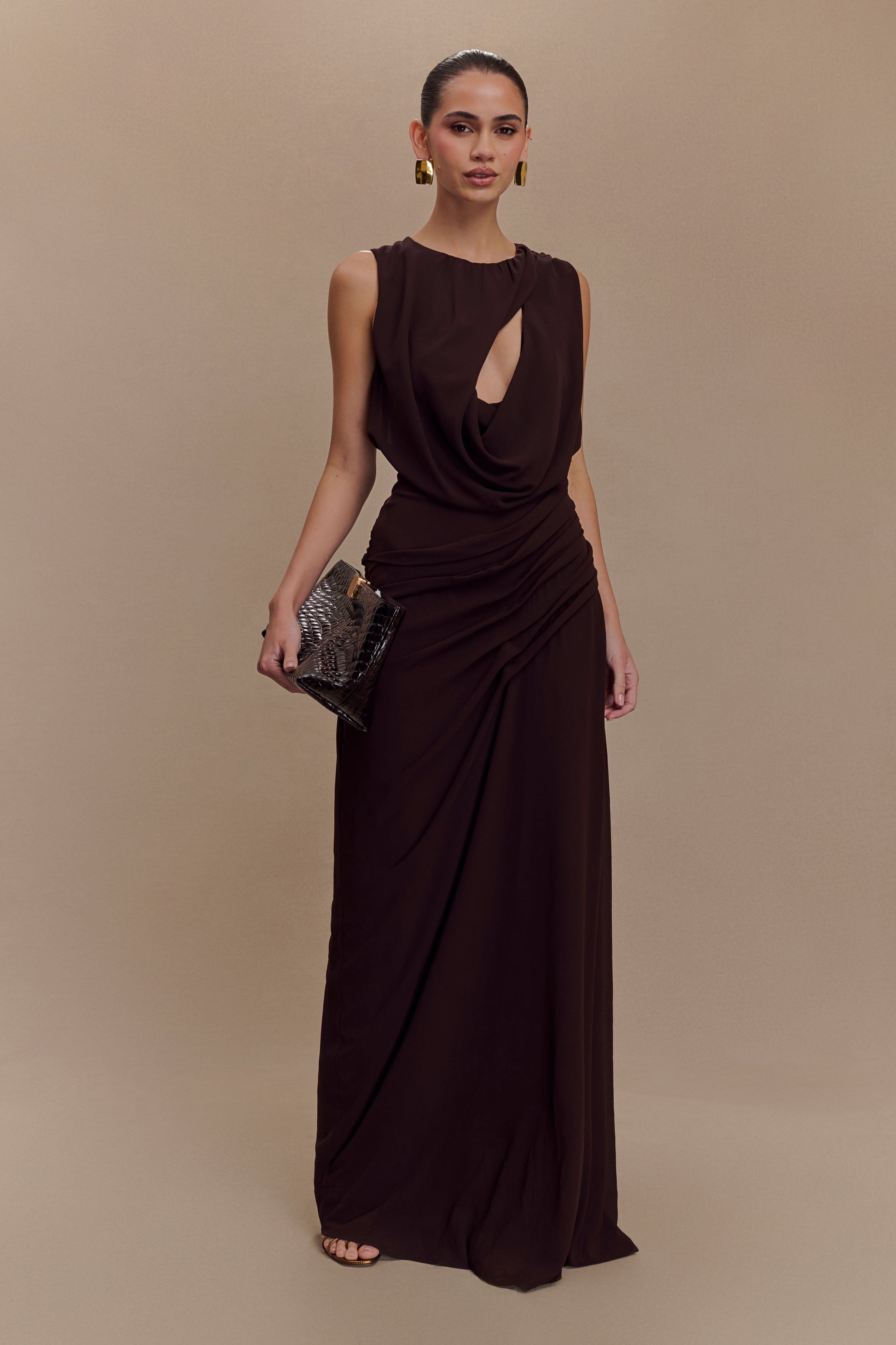 Oria Chiffon Maxi Dress - Cacao Brown & MESHKI