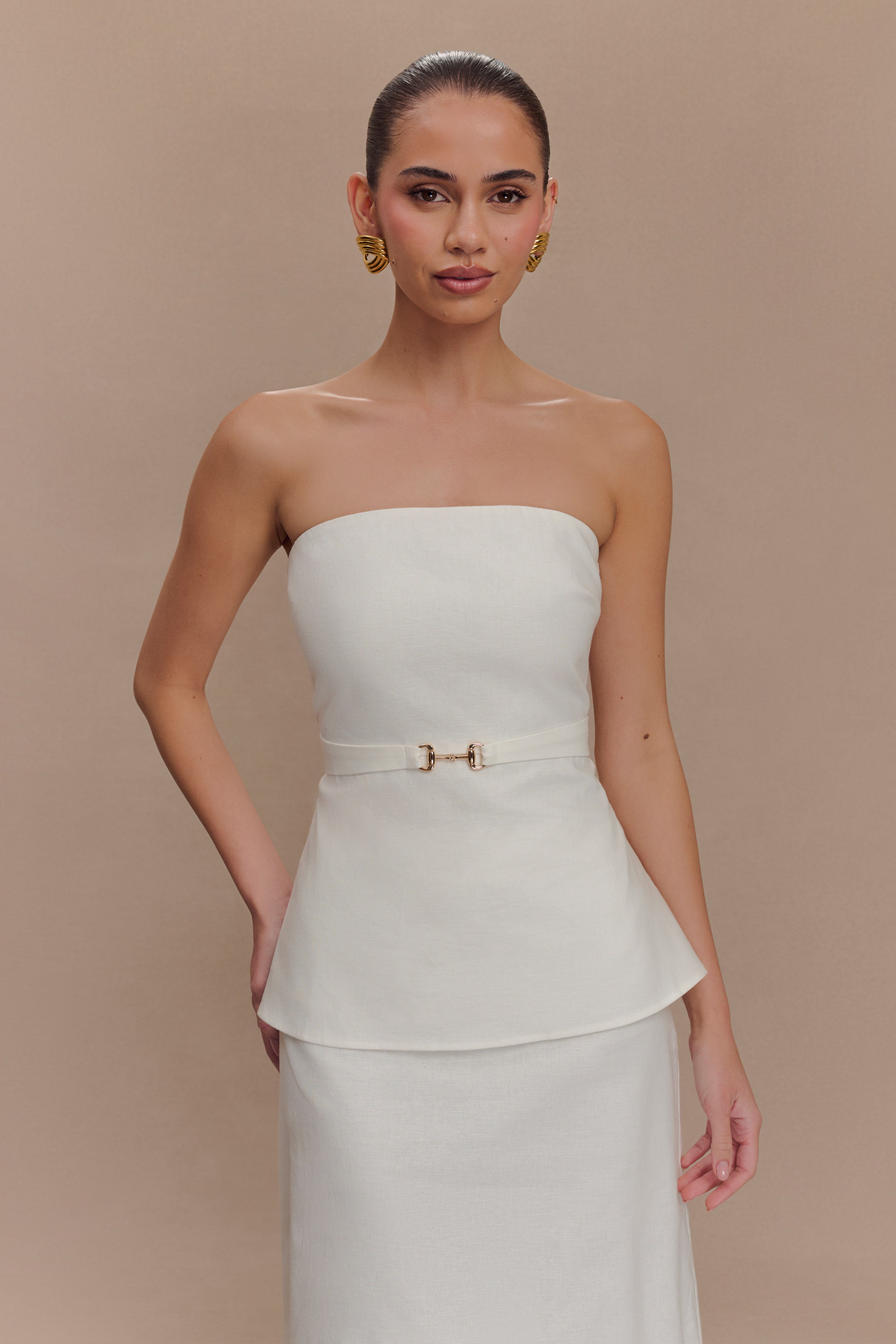 Dora Strapless Linen Top - Ivory & MESHKI