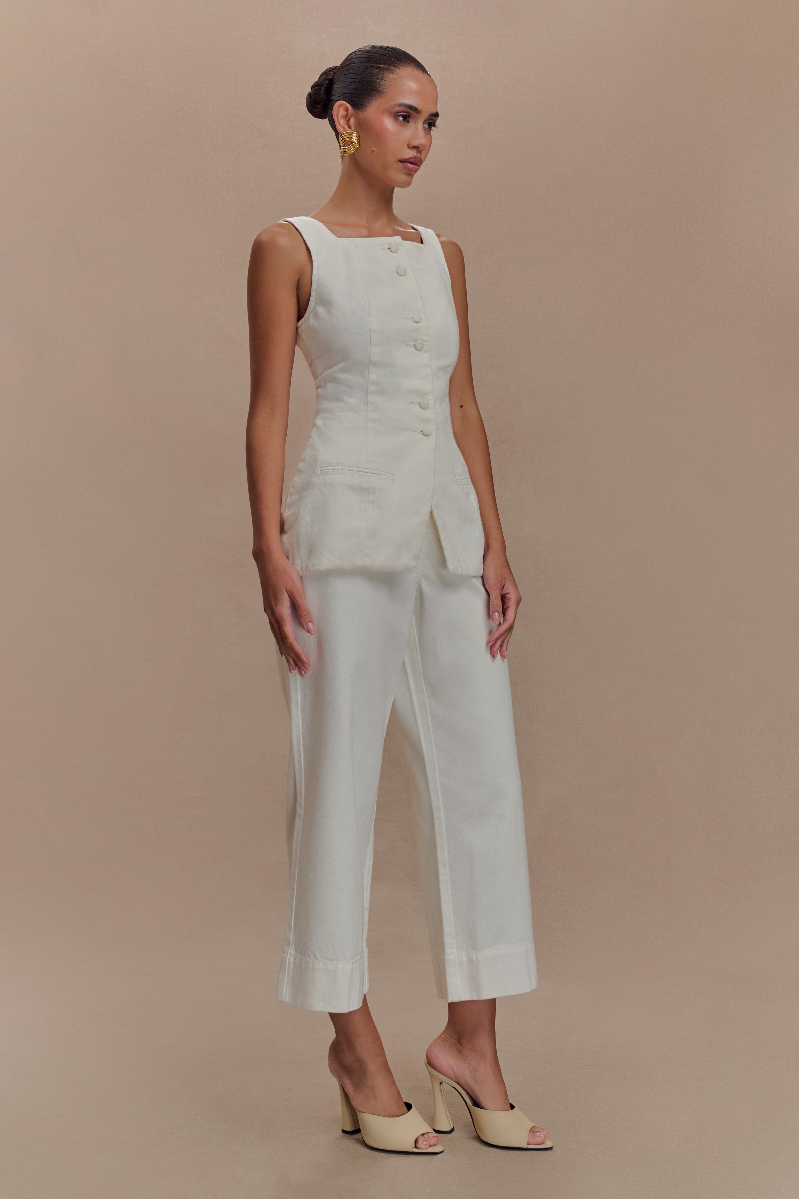 Kaitlyn Cropped Wide Leg Jeans - White & MESHKI