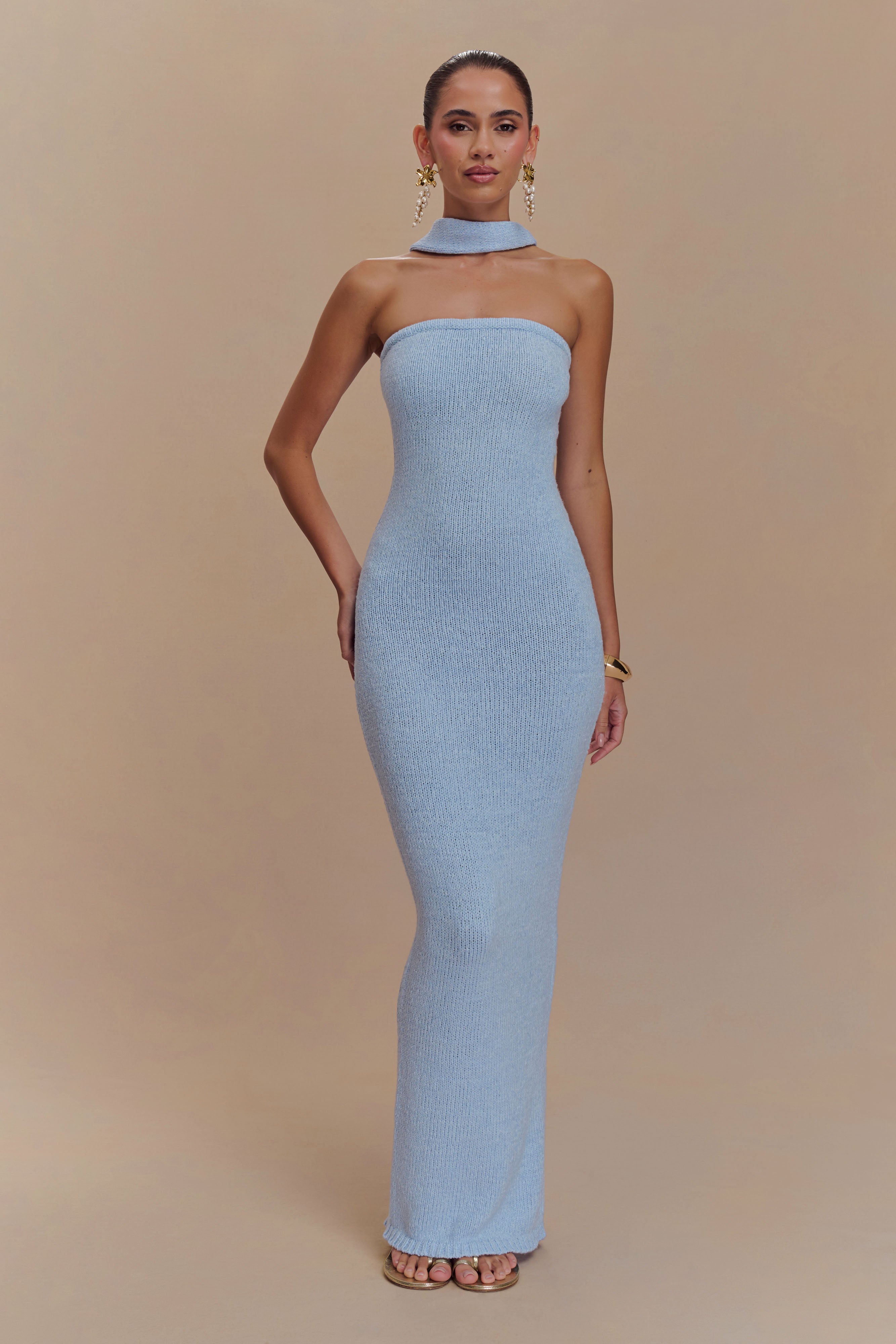 Andrea Strapless Knit Maxi Dress - Light Blue & MESHKI