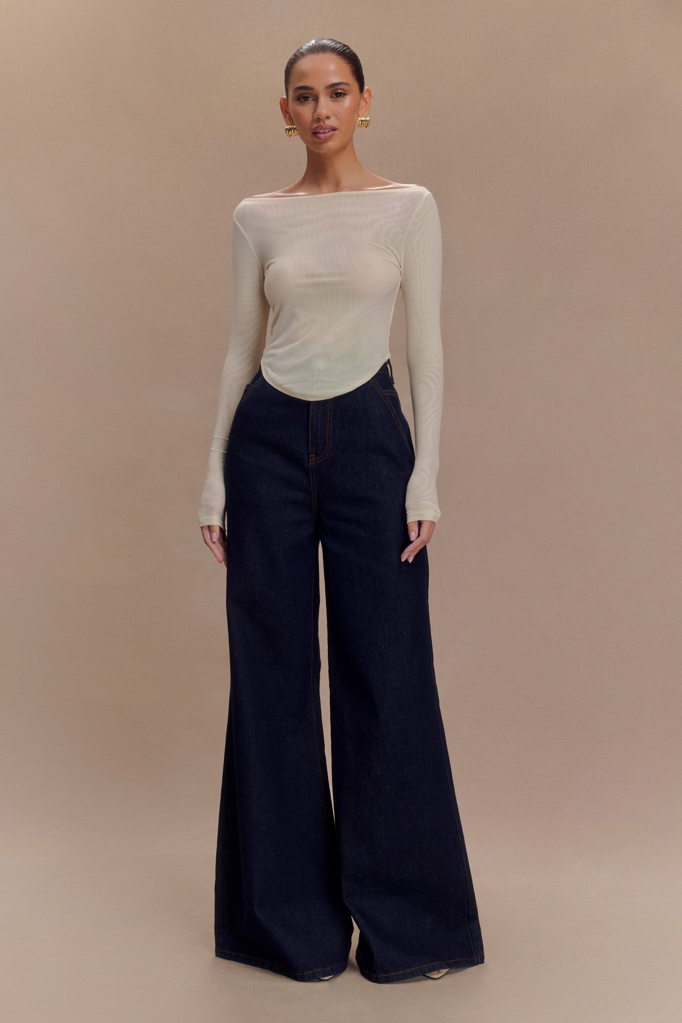 Jen Wide Leg Flare Denim Jeans - Indigo Blue & MESHKI