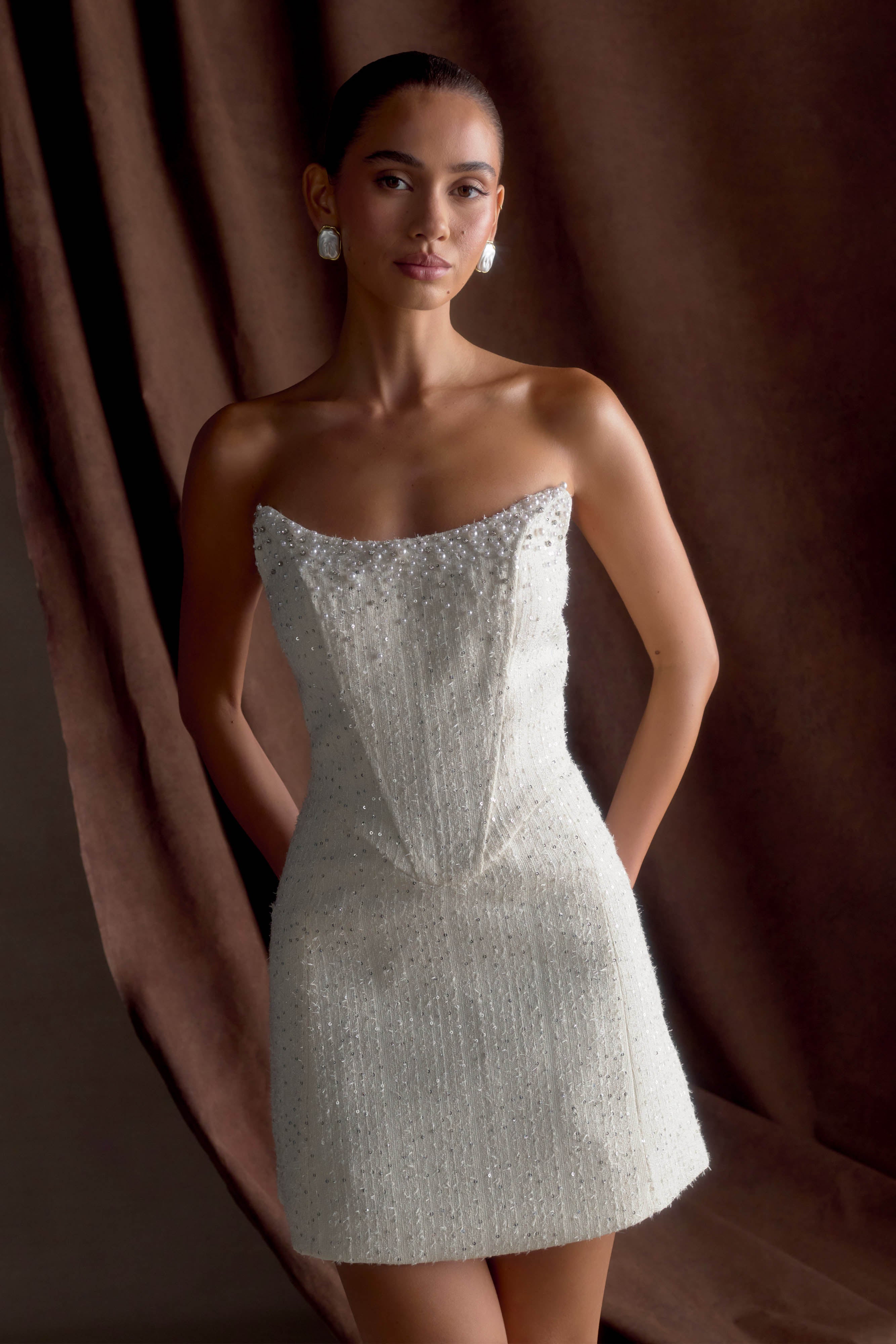 Lorrie Tweed Corset Mini Dress - White & MESHKI