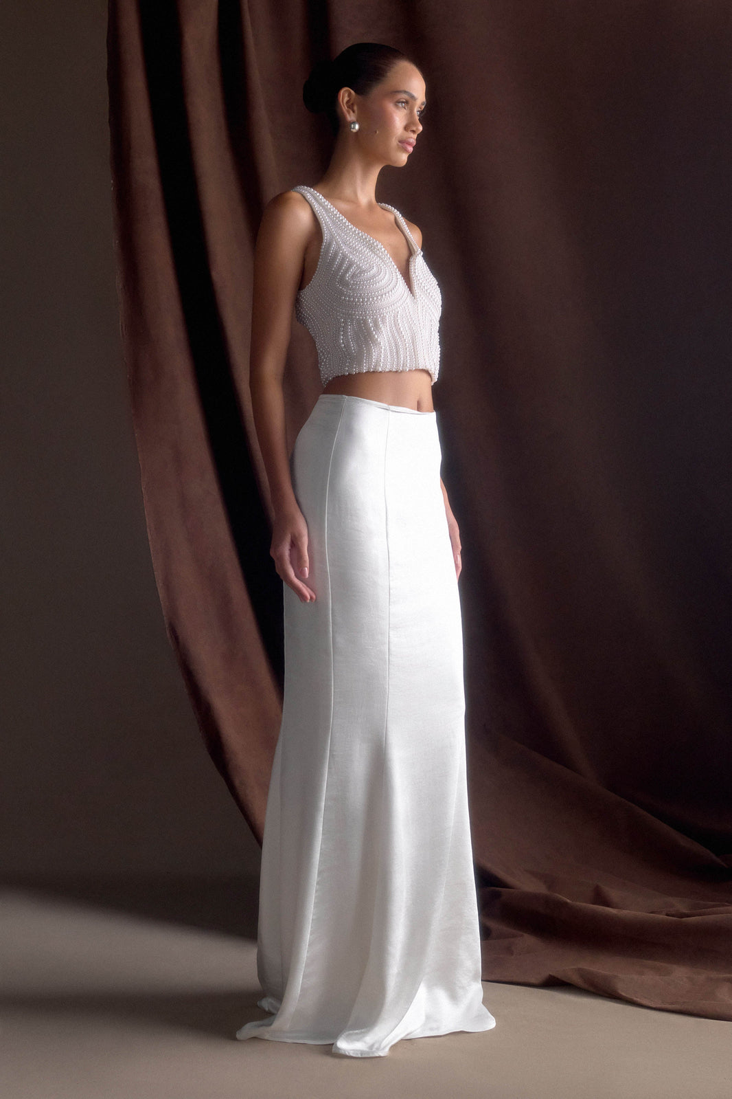 Kathia Pearl Hand Beaded Top - White & MESHKI