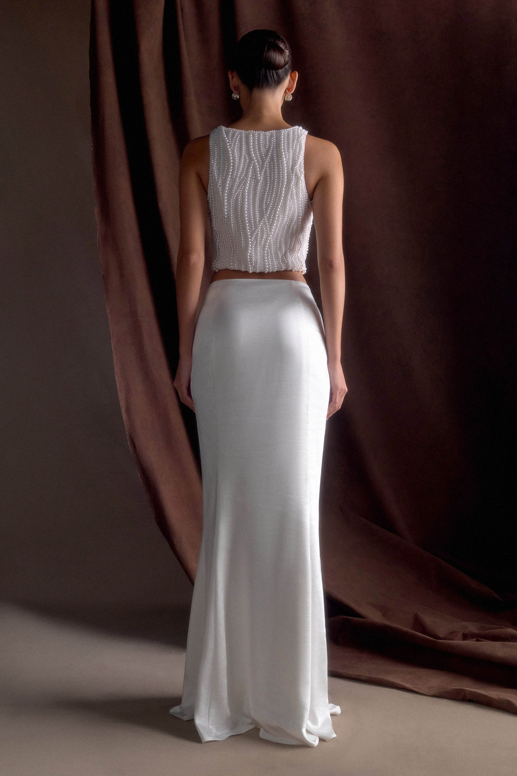 Kathia Pearl Hand Beaded Top - White & MESHKI