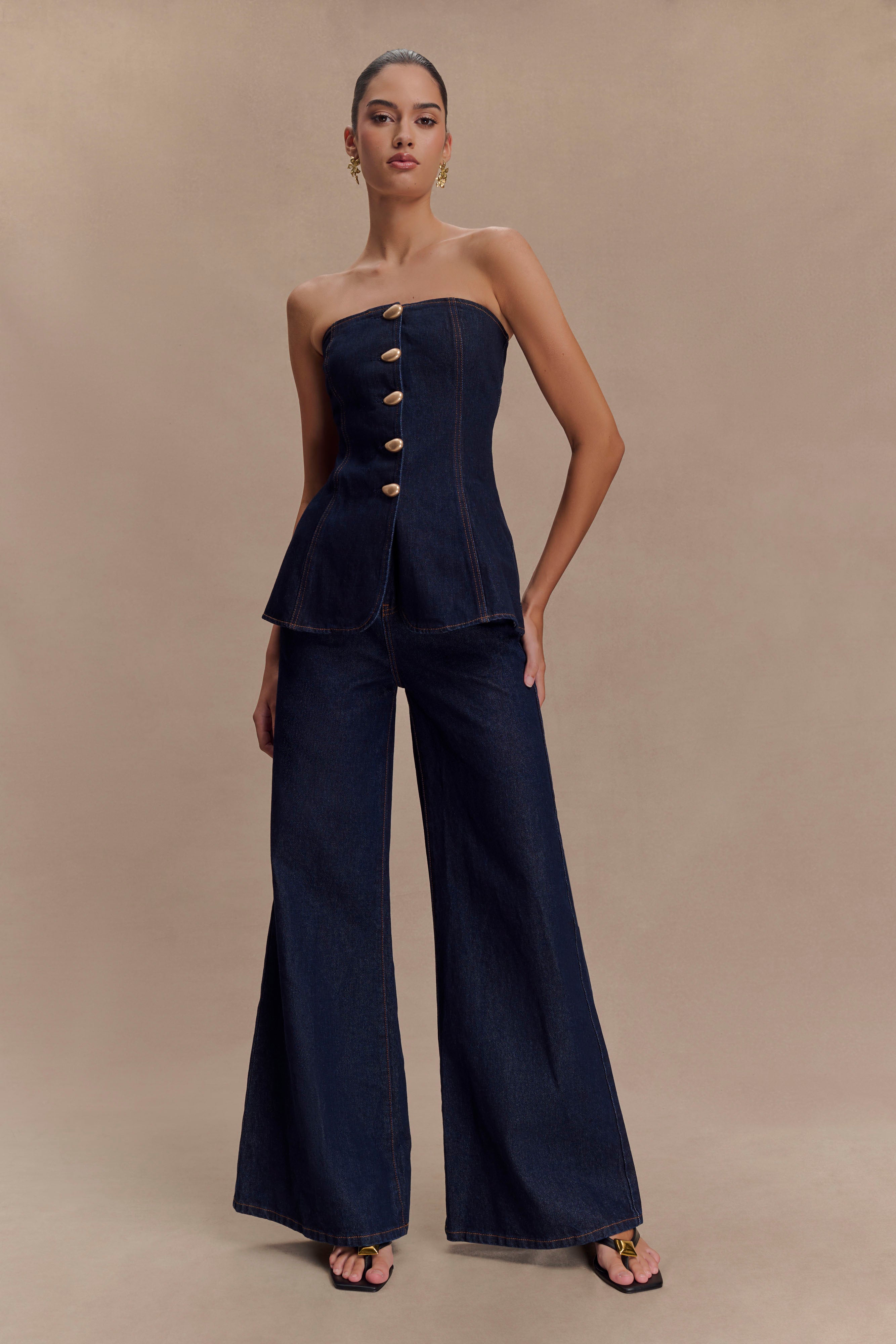 Jen Wide Leg Flare Denim Jeans - Indigo Blue & MESHKI