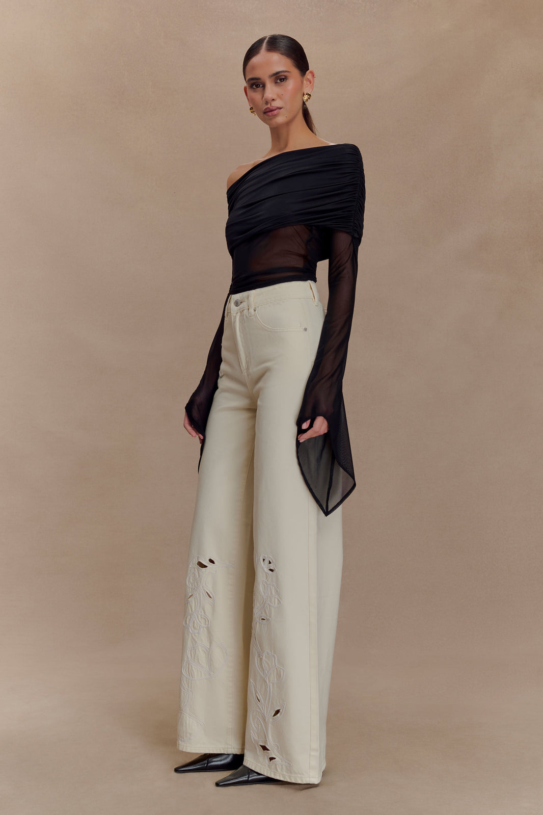 Leone One Shoulder Metallic Knit Top - Aqua & MESHKI