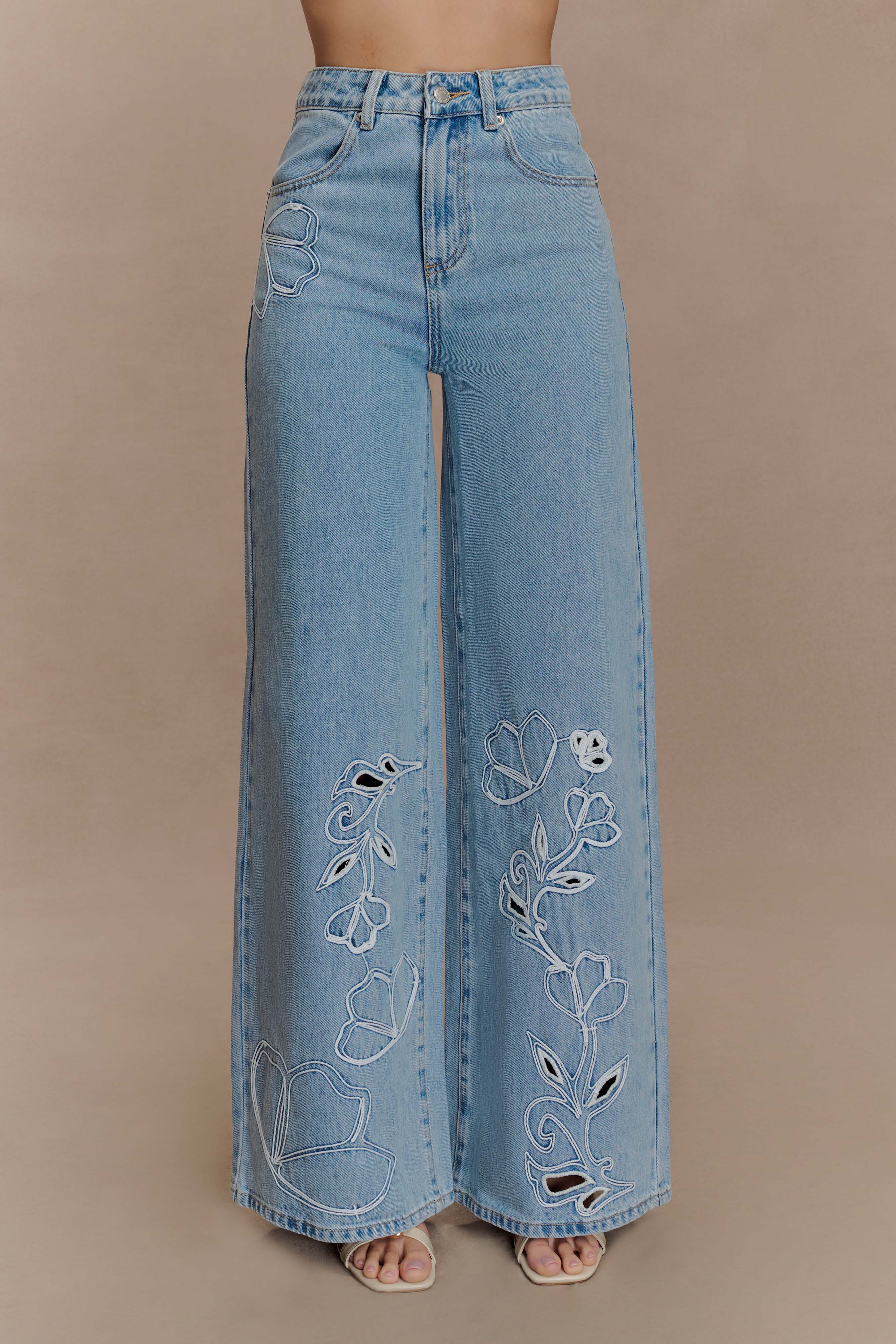 Carmella Embroided Jeans - Mid Blue & MESHKI