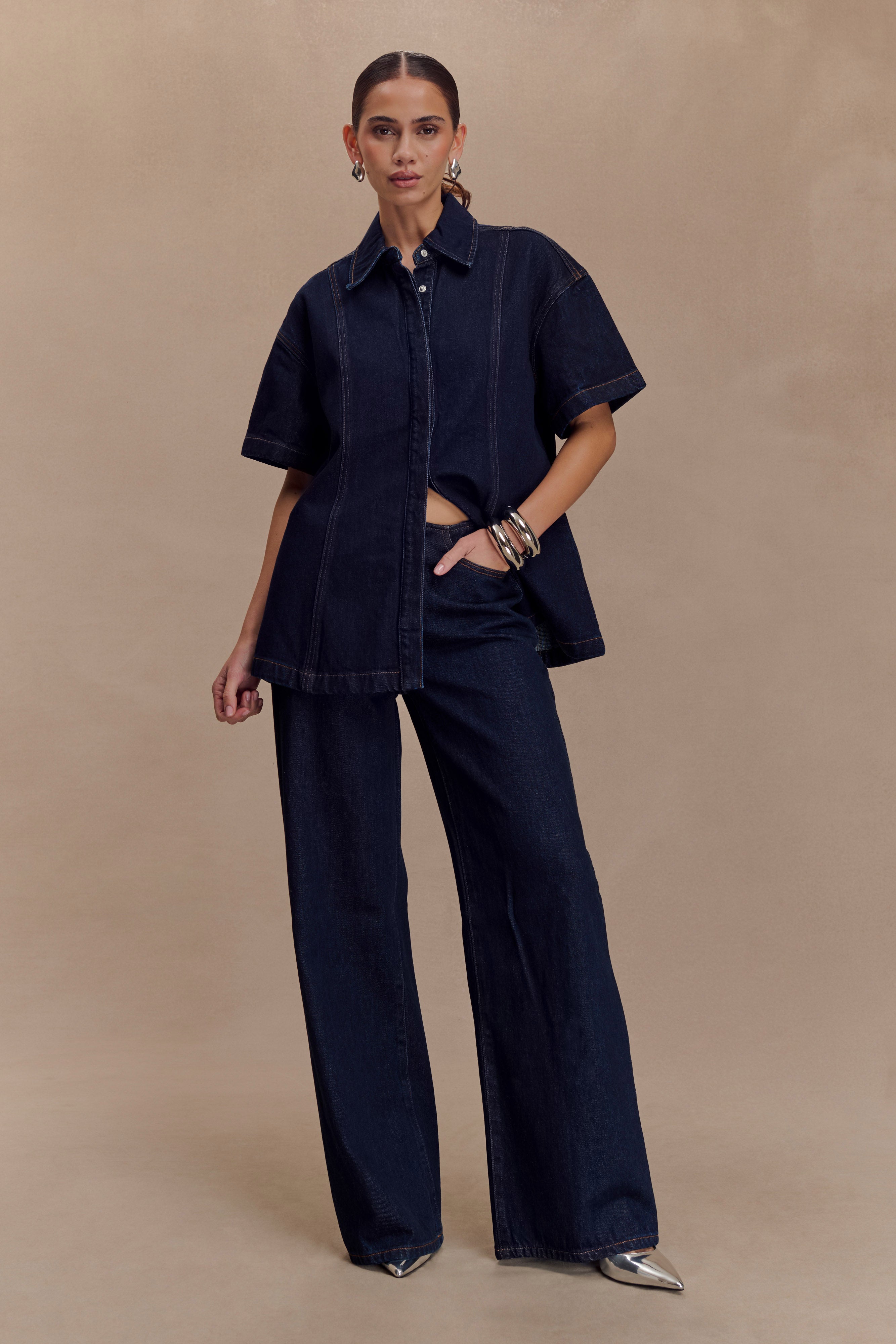 Maya Oversized Denim Shirt - Indigo Blue & MESHKI
