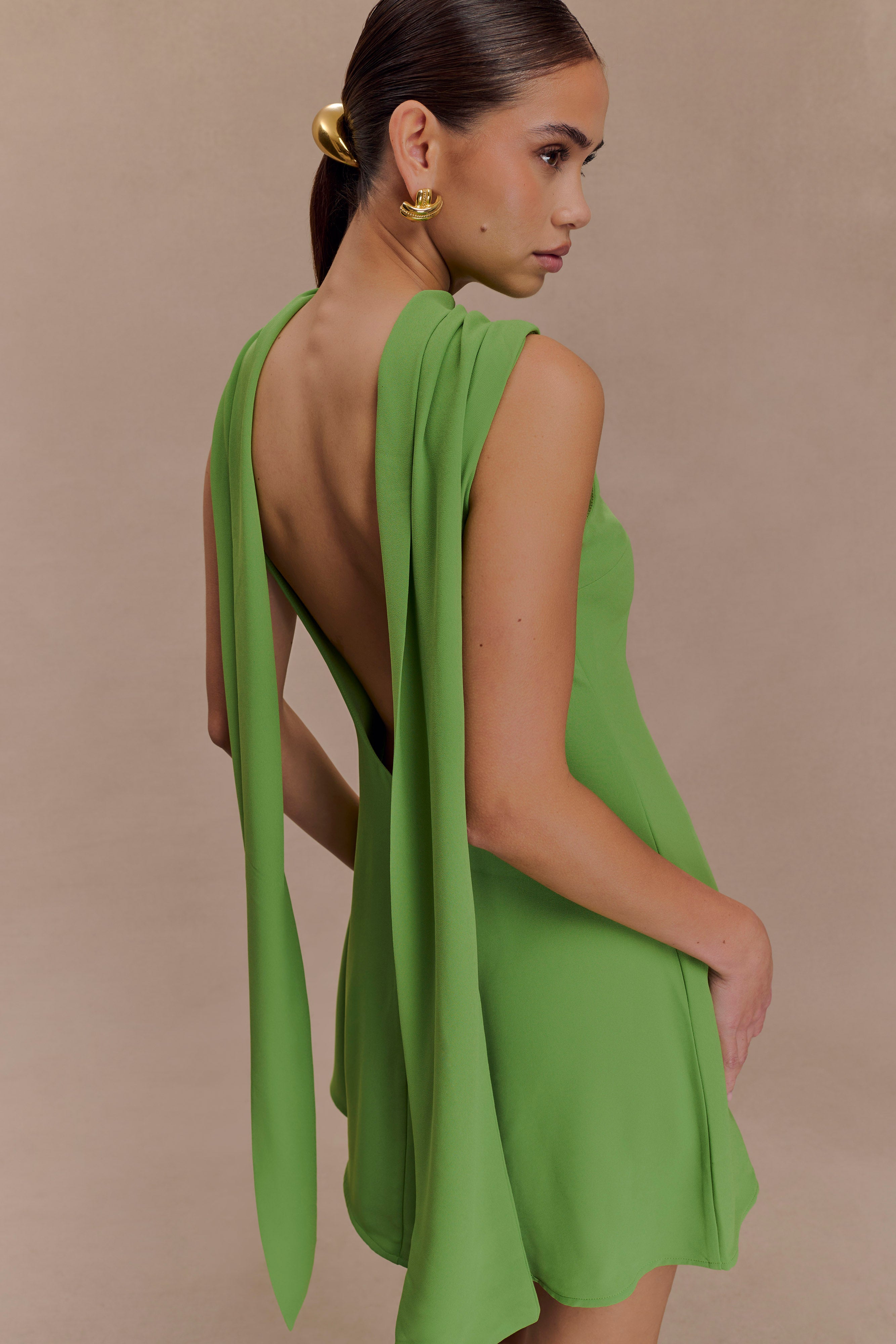 Wynter Scarf Draped Mini Dress - Green & MESHKI