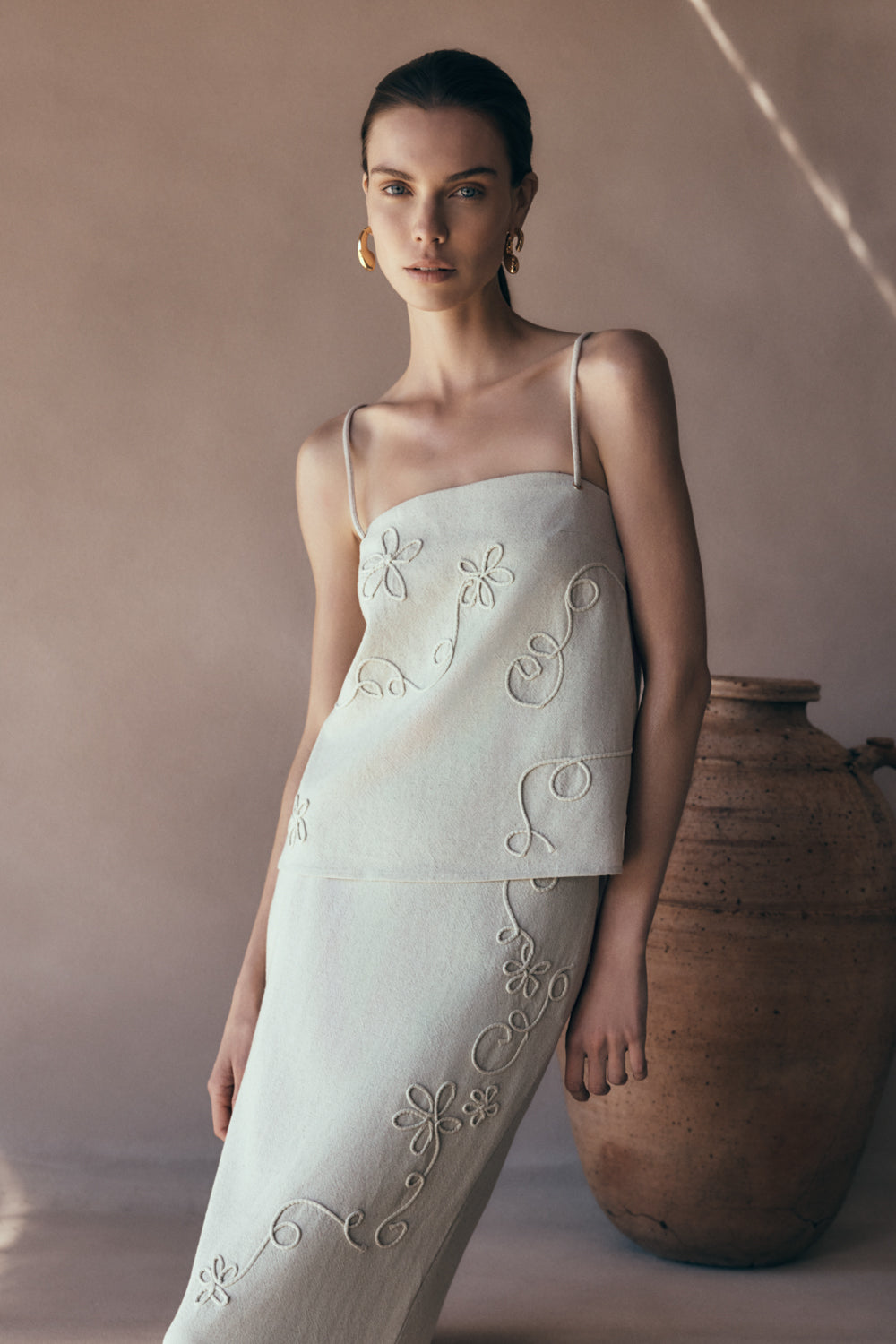 Casey Linen Embroidered Maxi Skirt - Natural & MESHKI