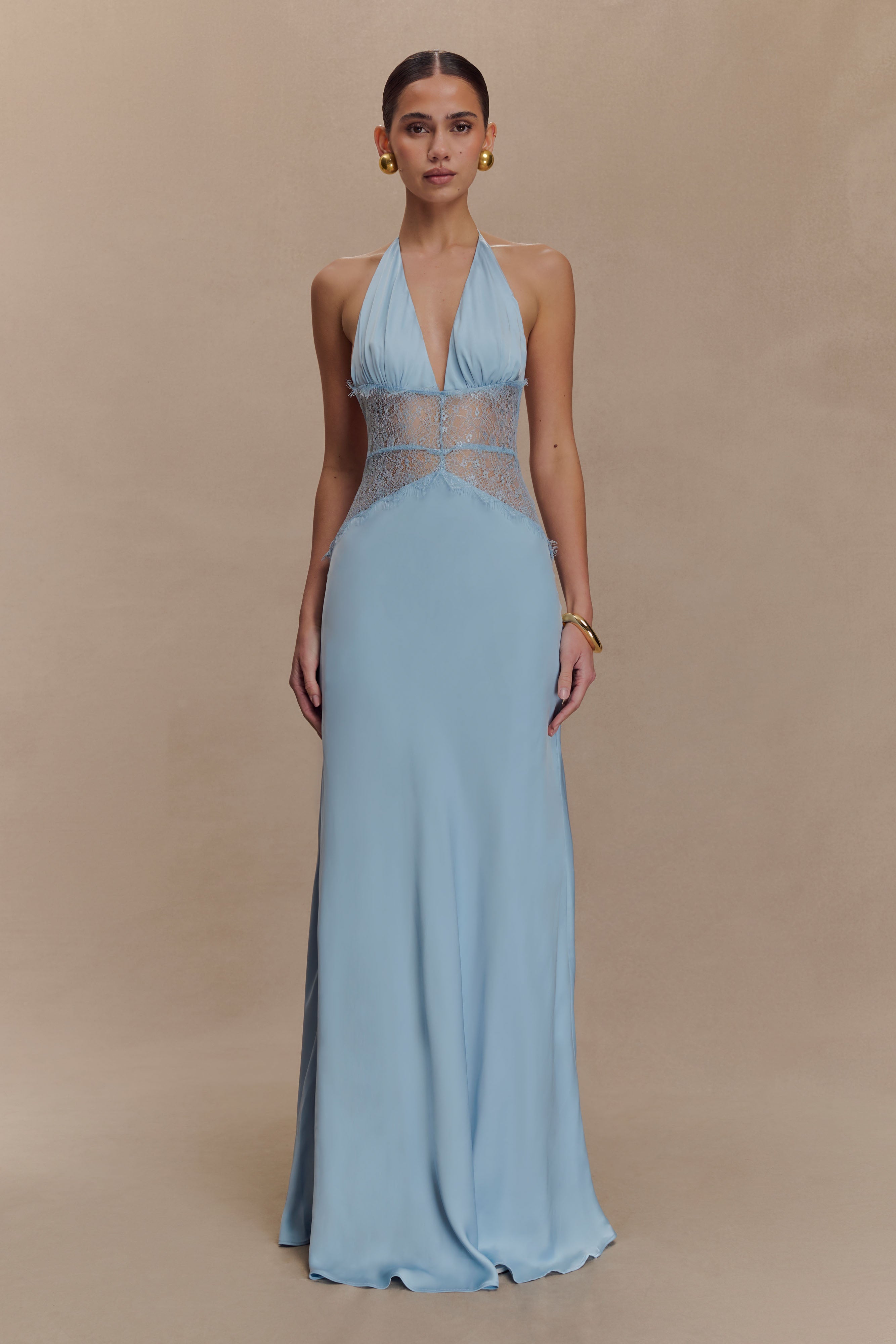 Dinah Lace And Satin Maxi Dress - Cornflower Blue & MESHKI