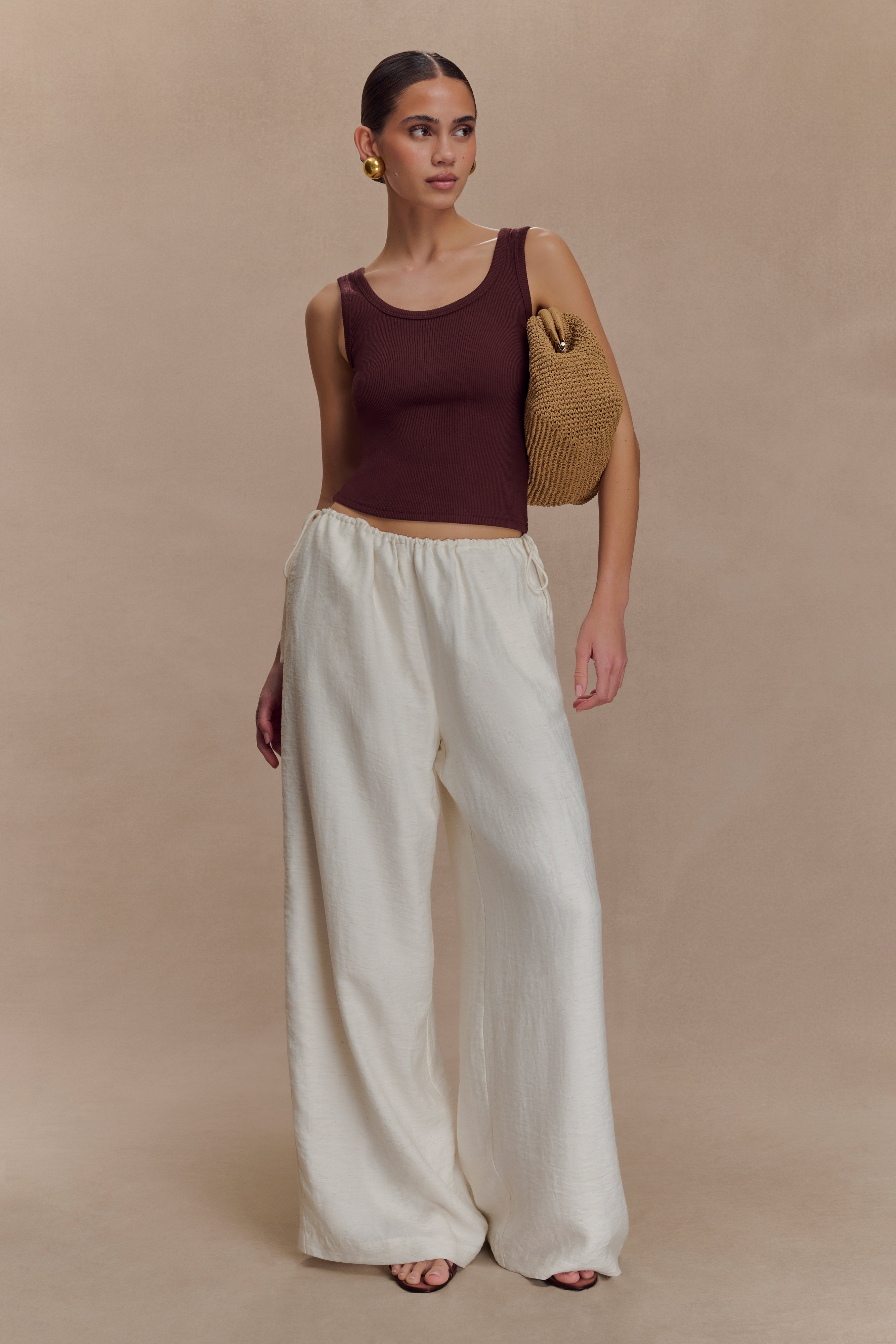 Callum Drawstring Straight Leg Pants - White & MESHKI