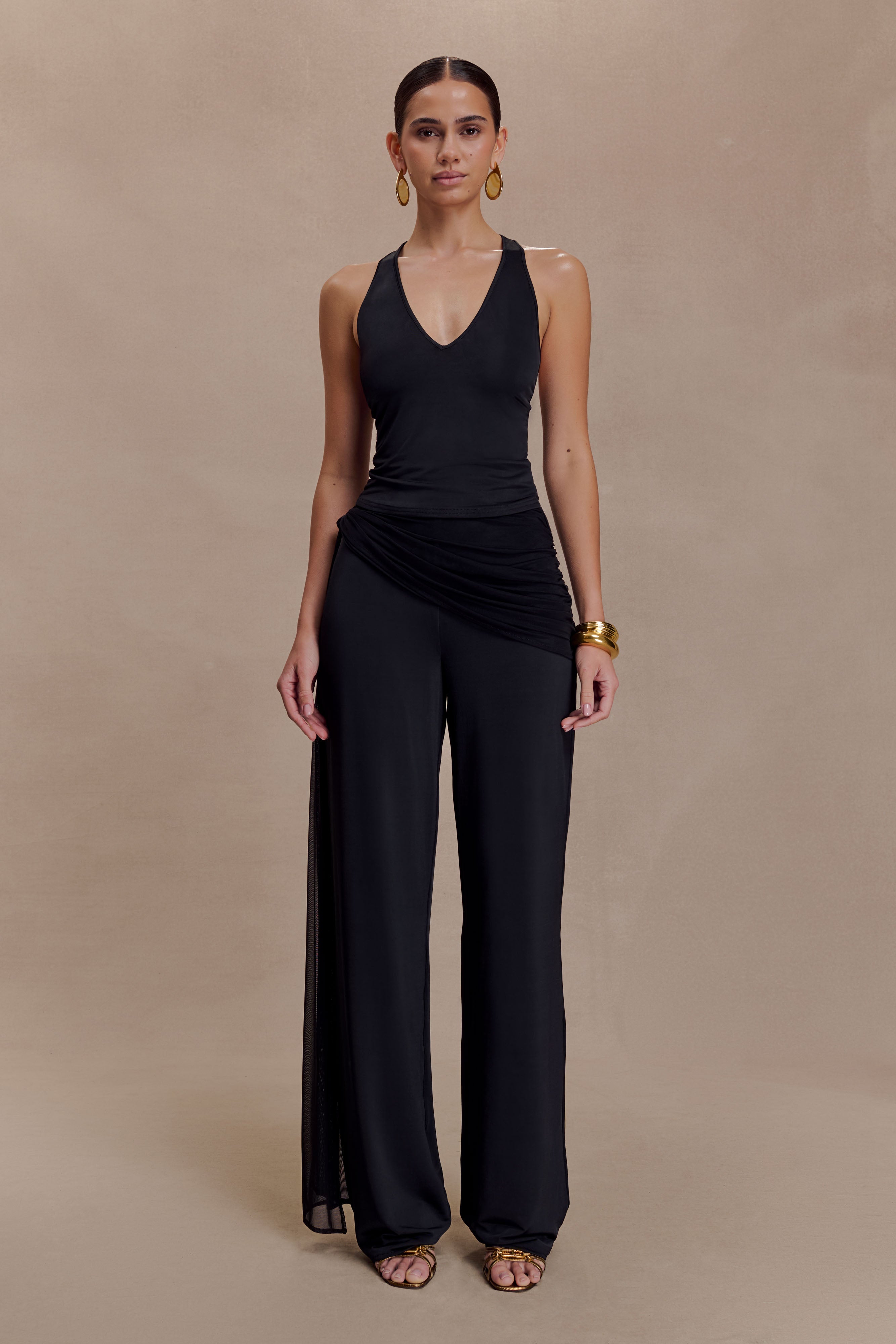 Aspyn Slinky Gathered Wide Leg Pants - Black & MESHKI