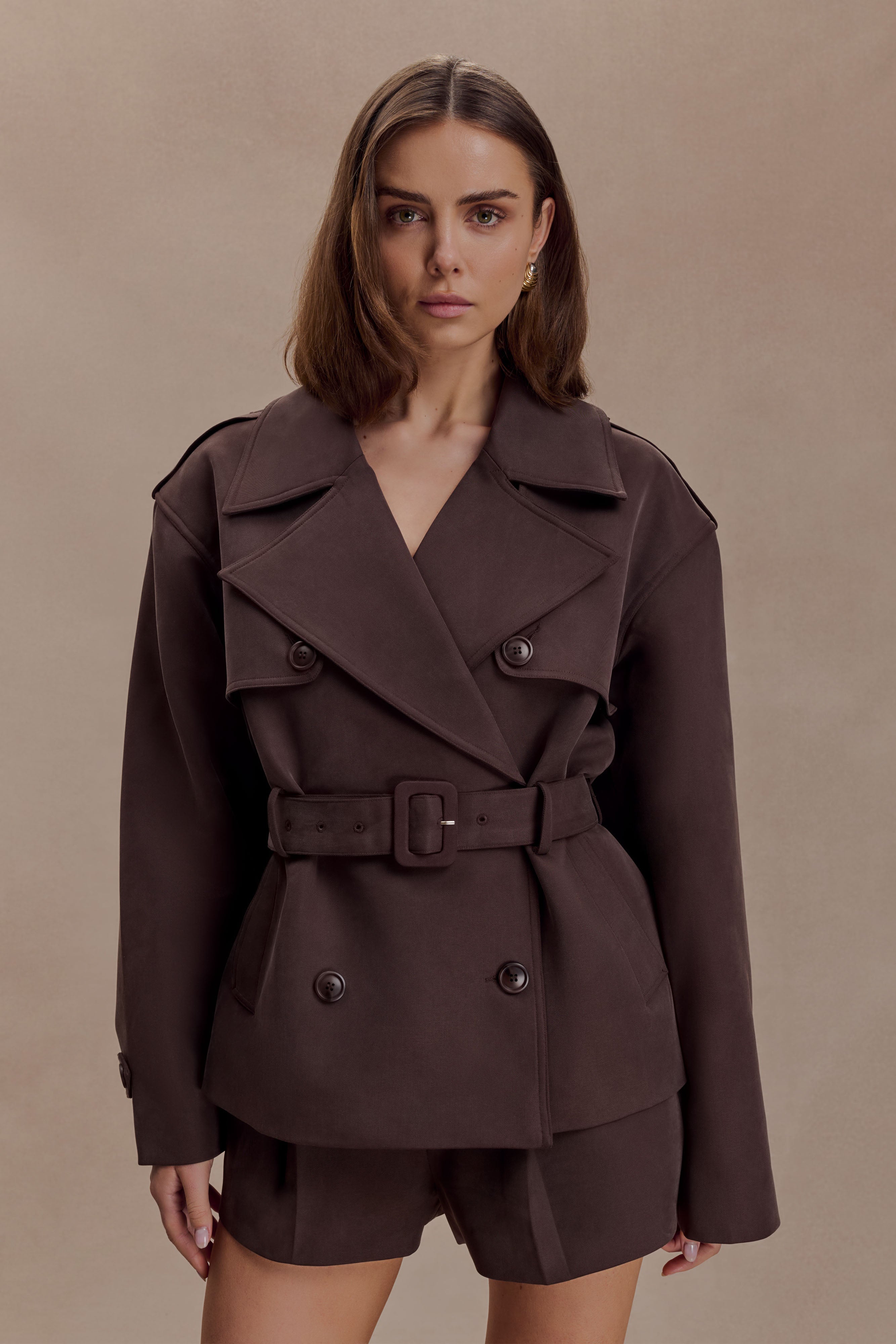 Alden Short Trench Jacket - Chocolate & MESHKI