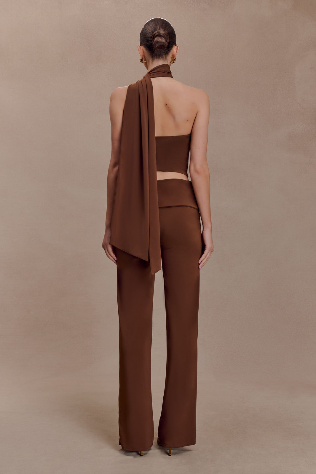 Lydia Slinky Asymmetrical Halter Top - Chocolate & MESHKI