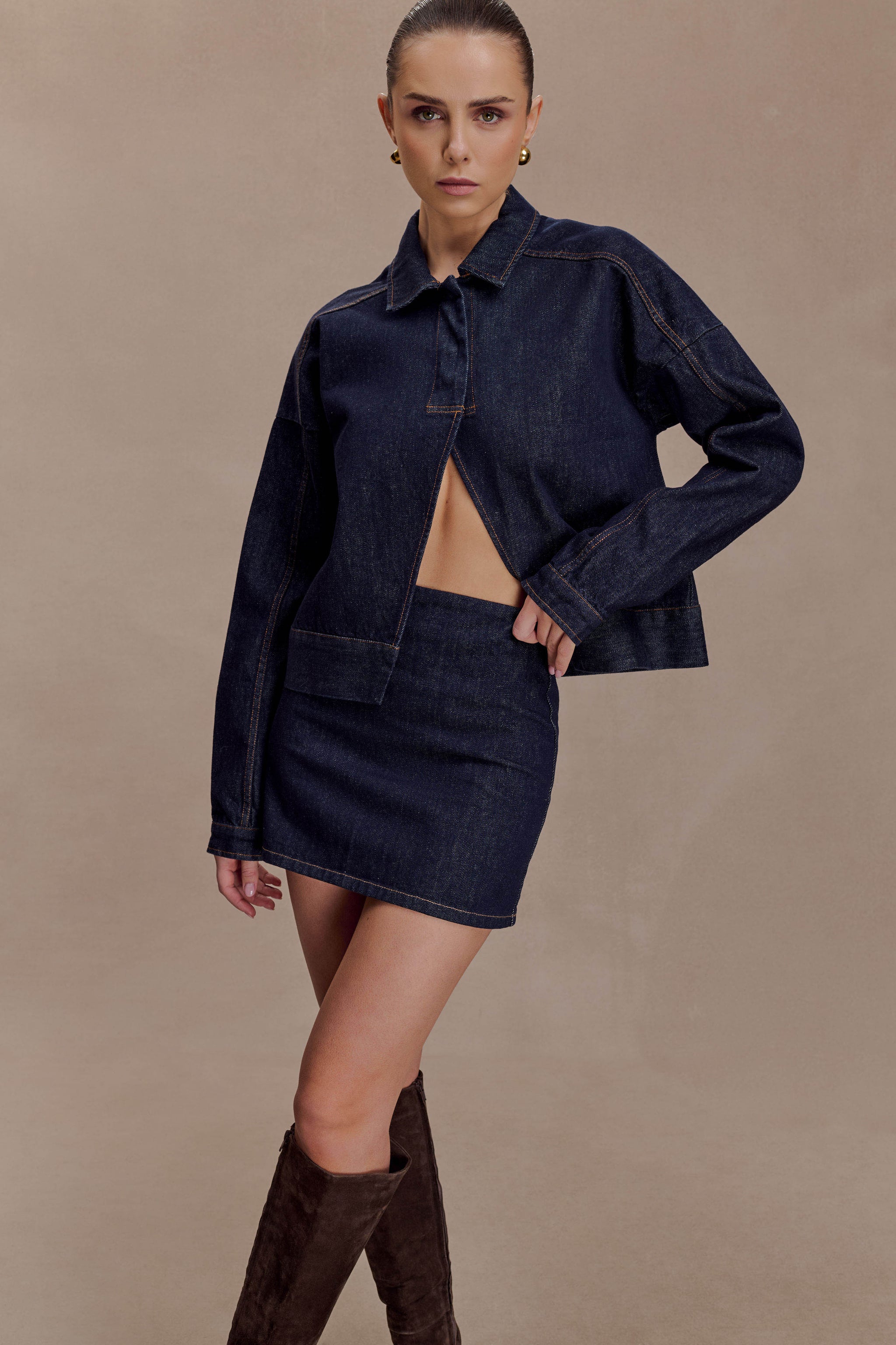 Ellie Denim Mini Skirt - Washed Indigo Blue & MESHKI