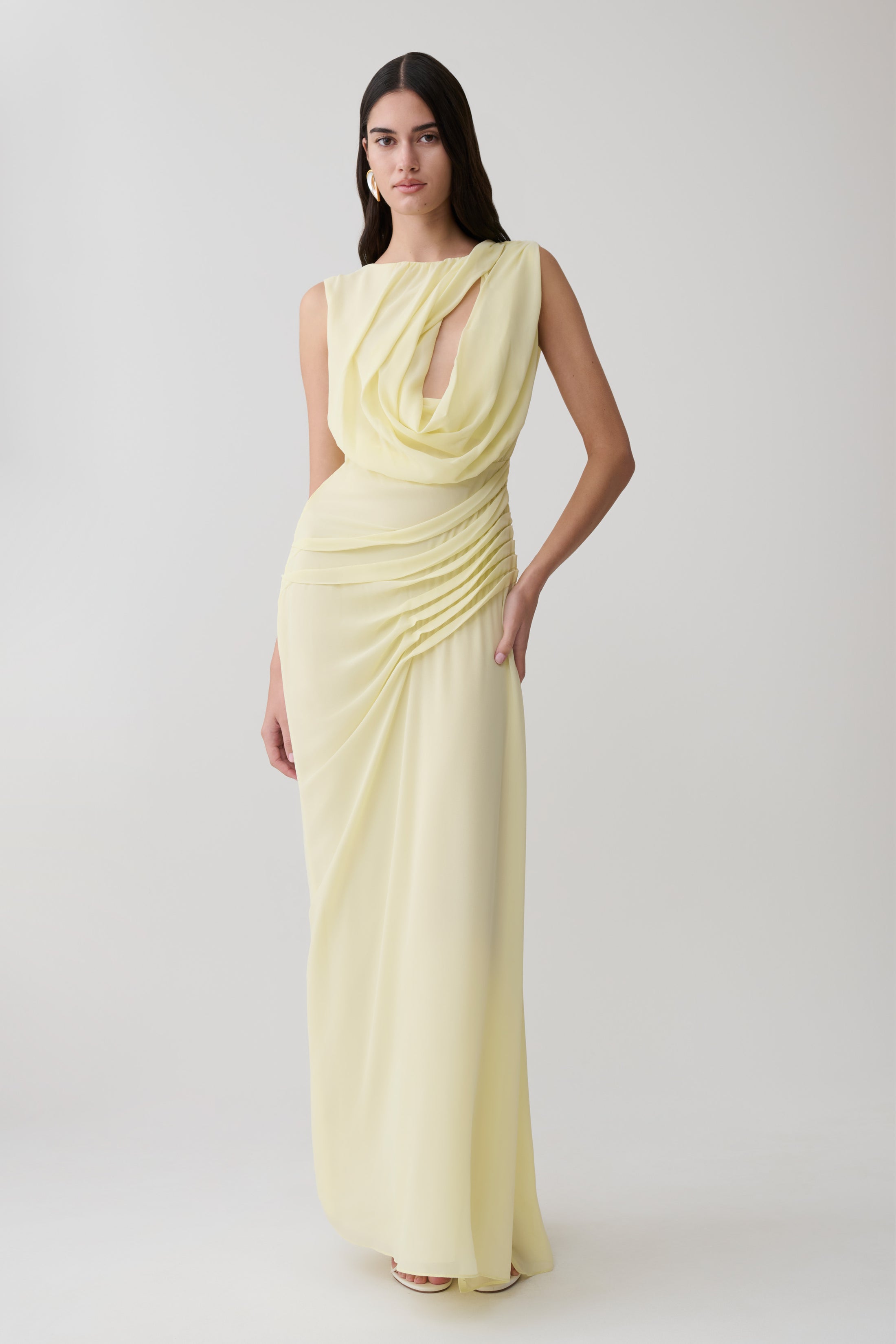 Oria Chiffon Maxi Dress - Pastel Lemon & MESHKI