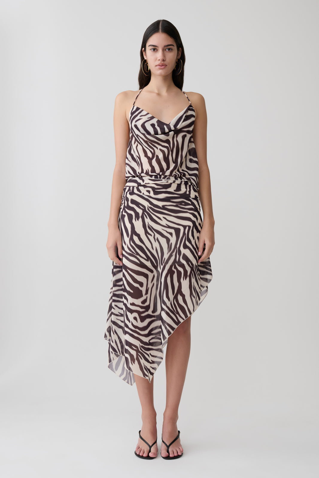 Lana Low Back Chiffon Top - Abstract Zebra Print & MESHKI