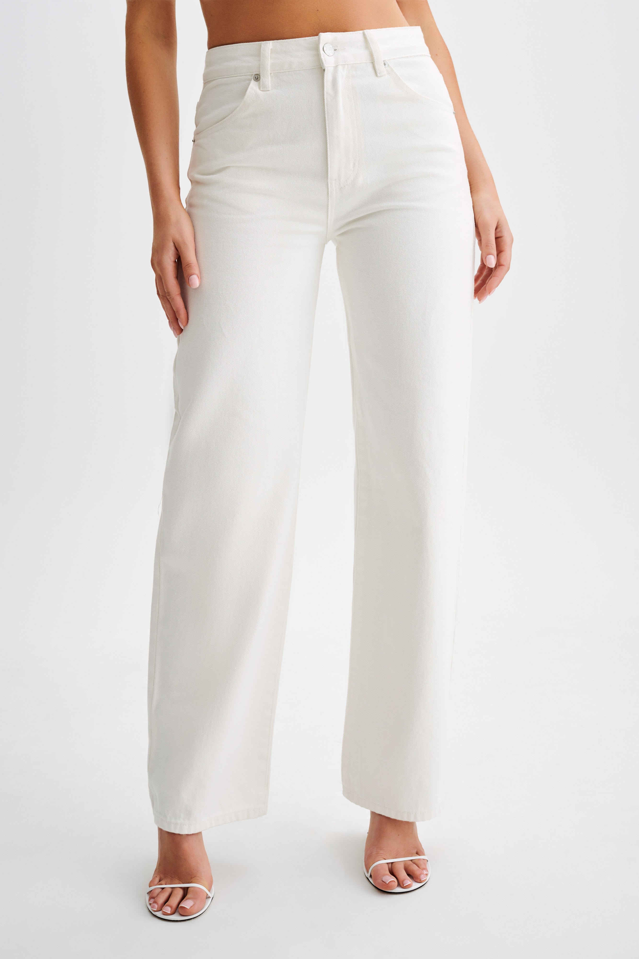 Roxy Wide Leg High Waist Denim Jeans - White & MESHKI