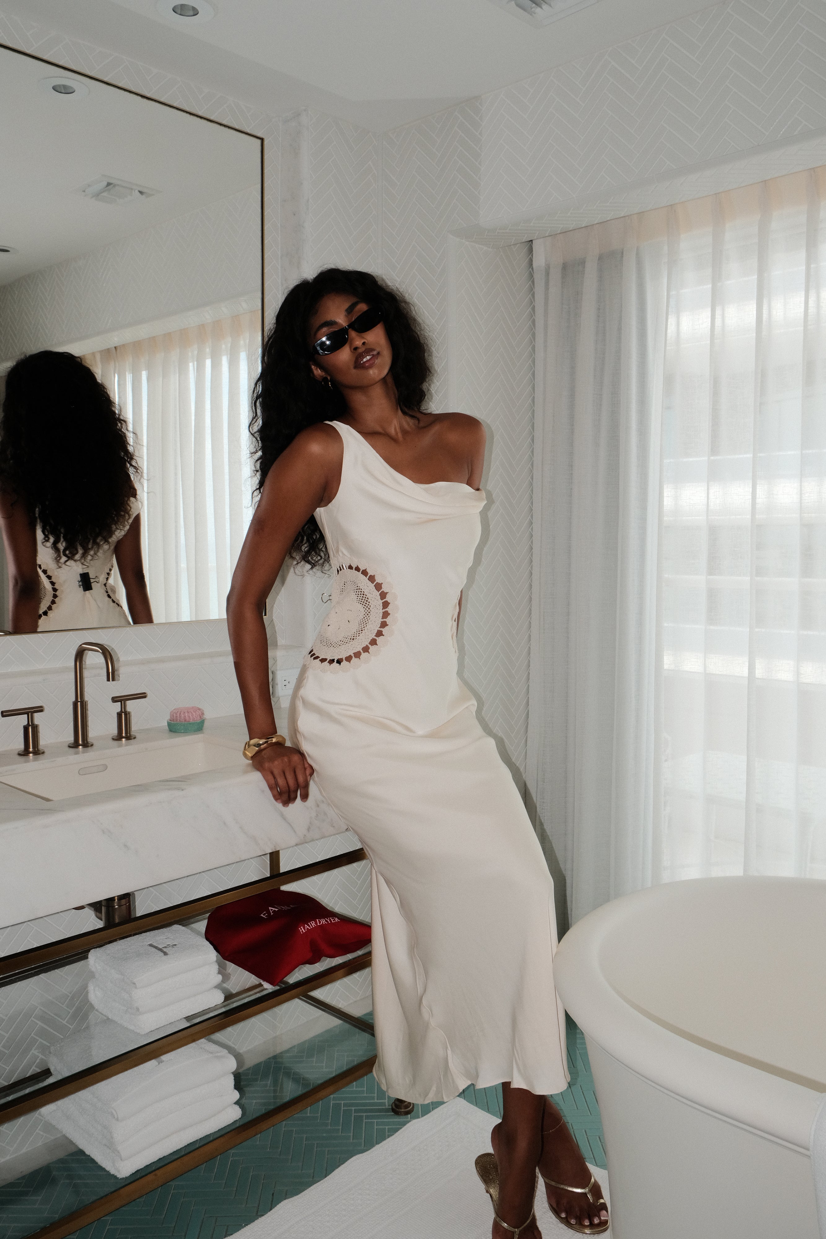 Kristina Satin Maxi Dress With Crochet - Ivory & MESHKI