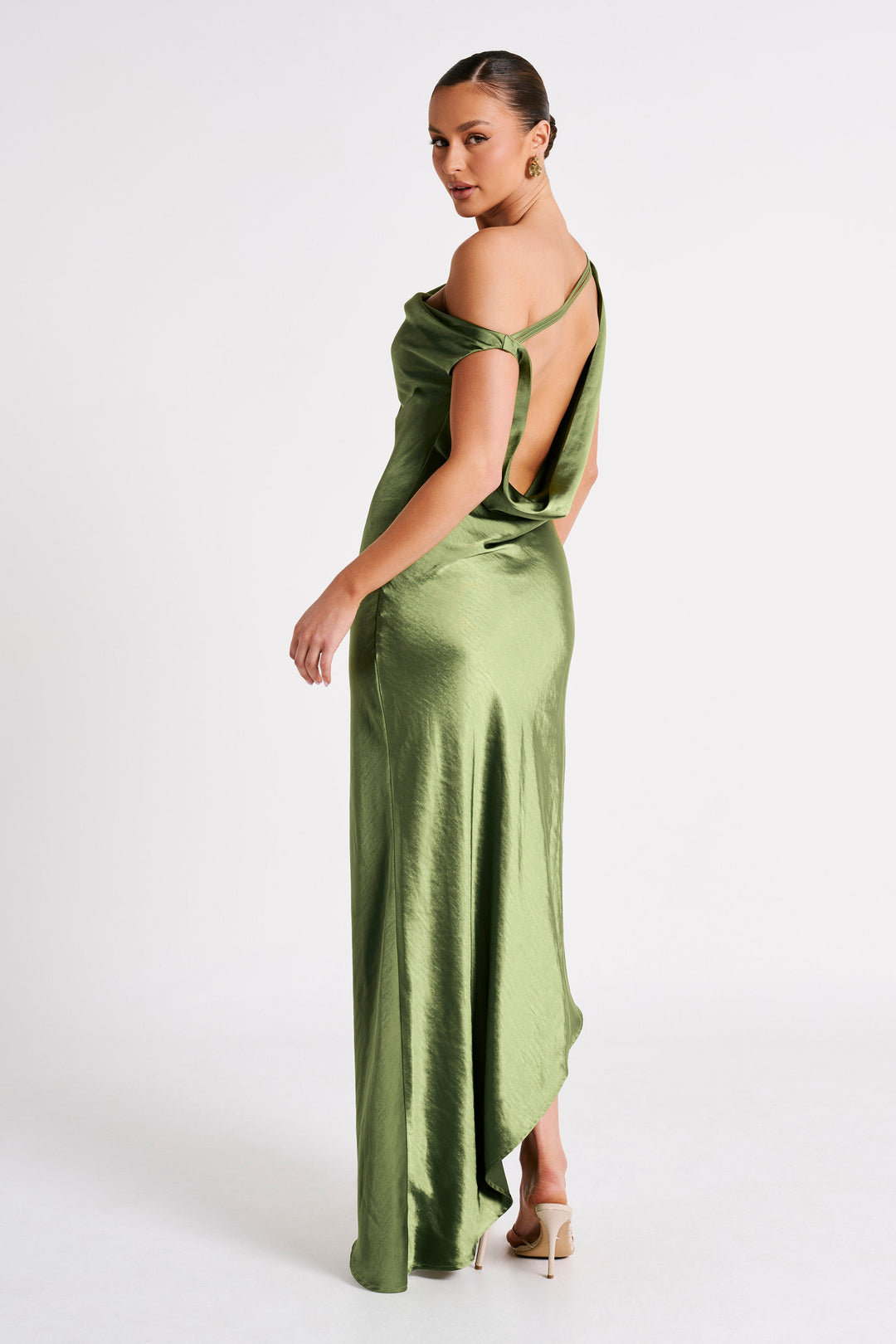 Yvette Slip Maxi Dress With Asymmetrical Hem - Emerald - MESHKI